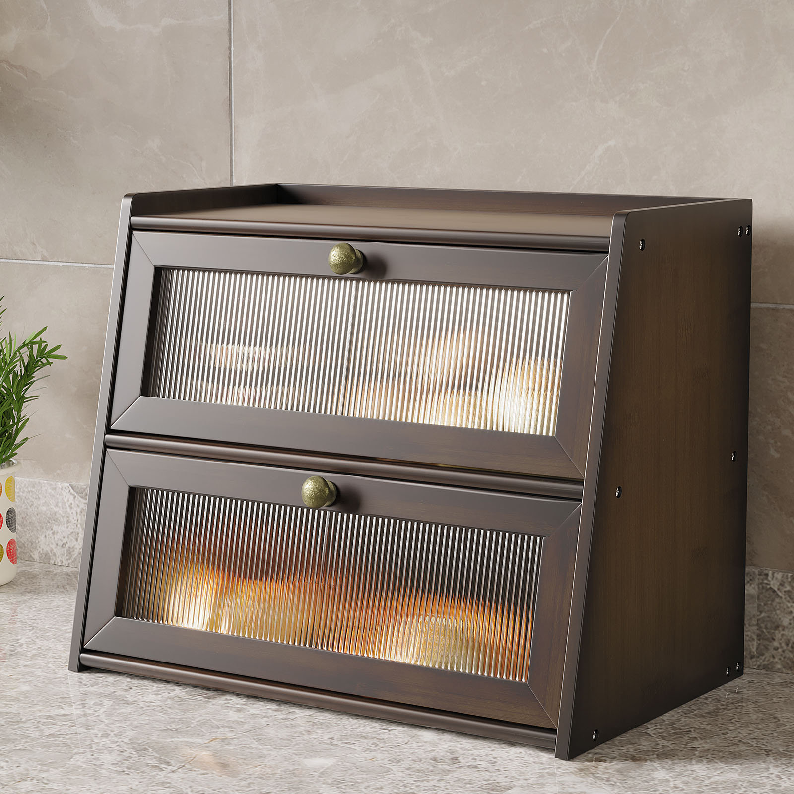 Hokku Designs Bread Box Double Layer Large Food Storage Bin Bamboo ...