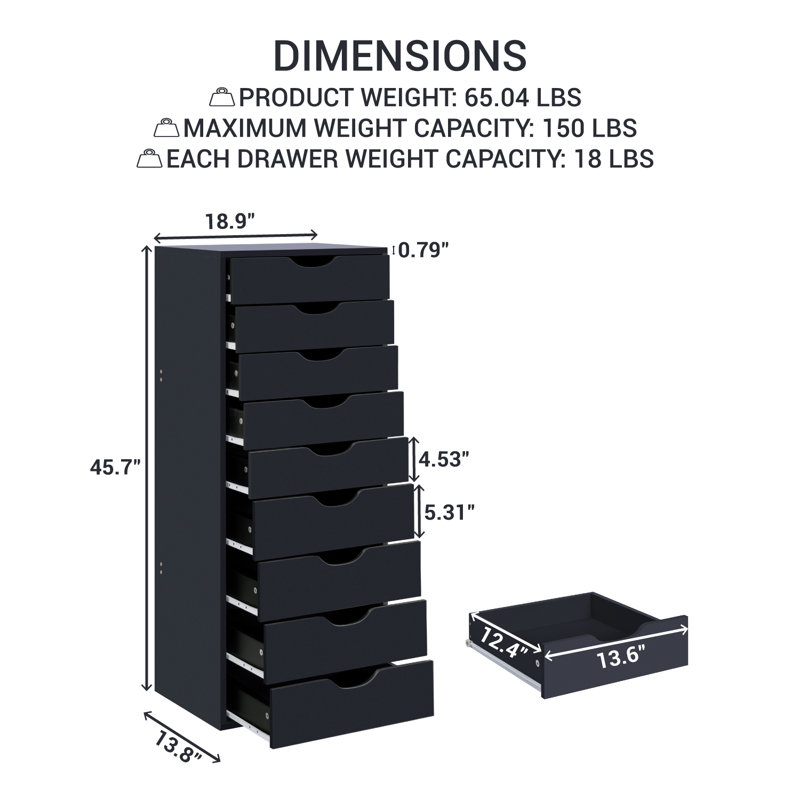 Latitude Run® Hineefah 9 Drawer File Cabinet, Wooden office Drawer ...