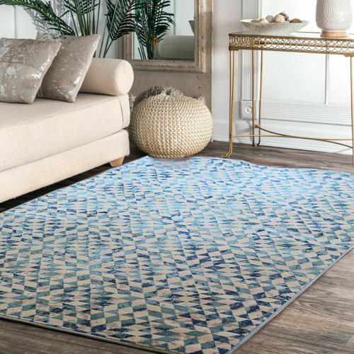 Mikado Living Aptos Vintage Geometric Pattern Blue Rug | Wayfair.co.uk