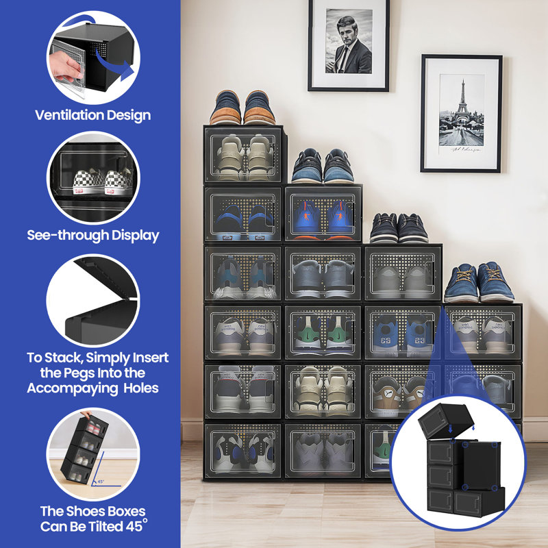 Rebrilliant 18 Pair Stackable Shoe Storage Box | Wayfair