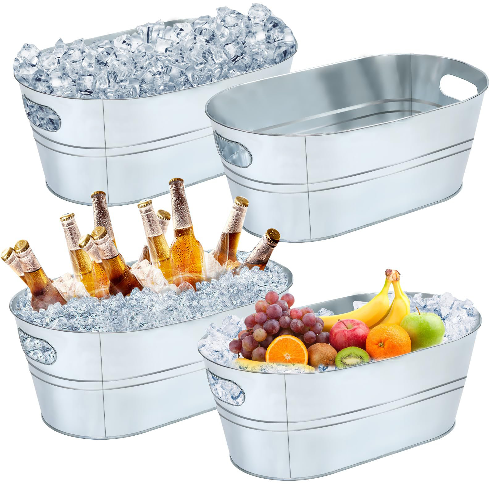 Latitude Run® 4 Gallon Ice Buckets For Parties 4 Pack Galvanized Tub ...