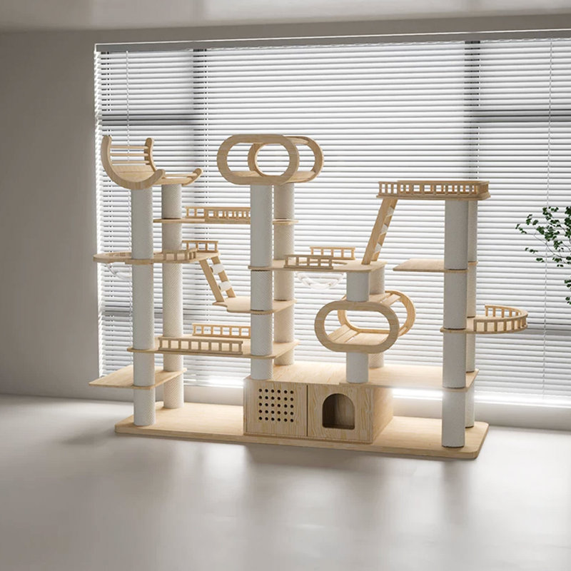 KZLAA 76.7 H Large Solid Wood Cat Tree Multi-Level Tall Cat Tower Cat ...