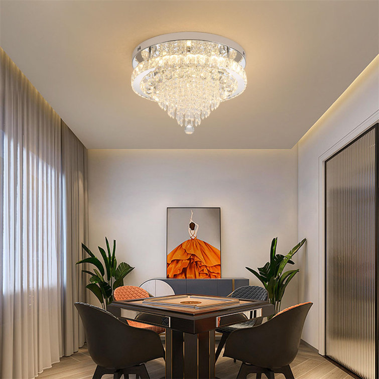 Greysyn 19.68" LED Flush Mount Dimmable Crystal Chandeliers