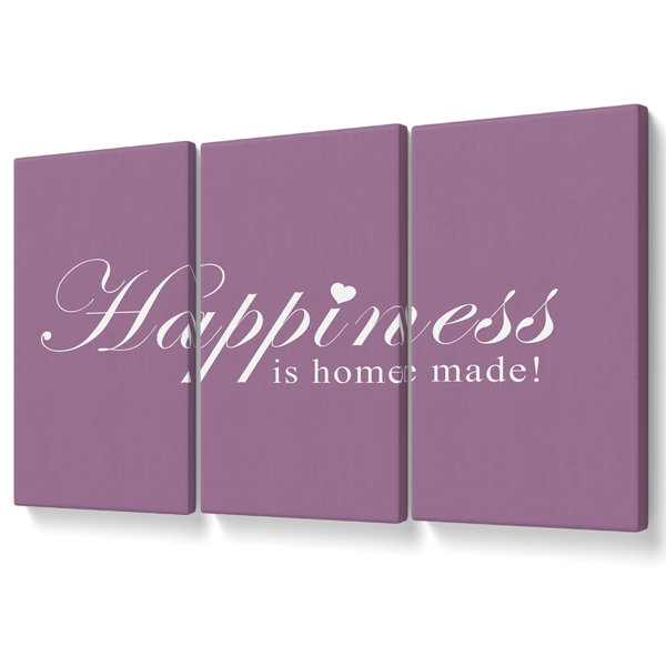 Maturi Home Quote Happiness Is Home Made Dusty Pink - 3 Piece Wrapped ...