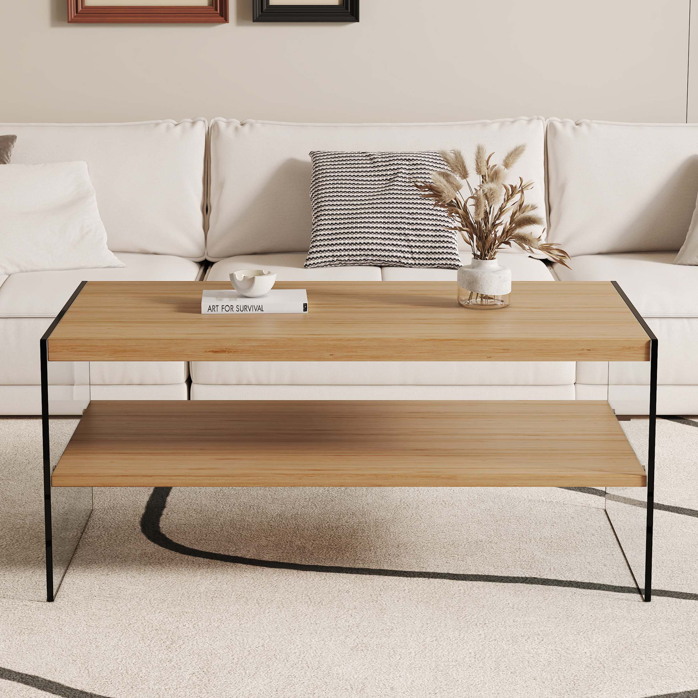 Wrought Studio Table basse à double couche rectangulaire La table est ...