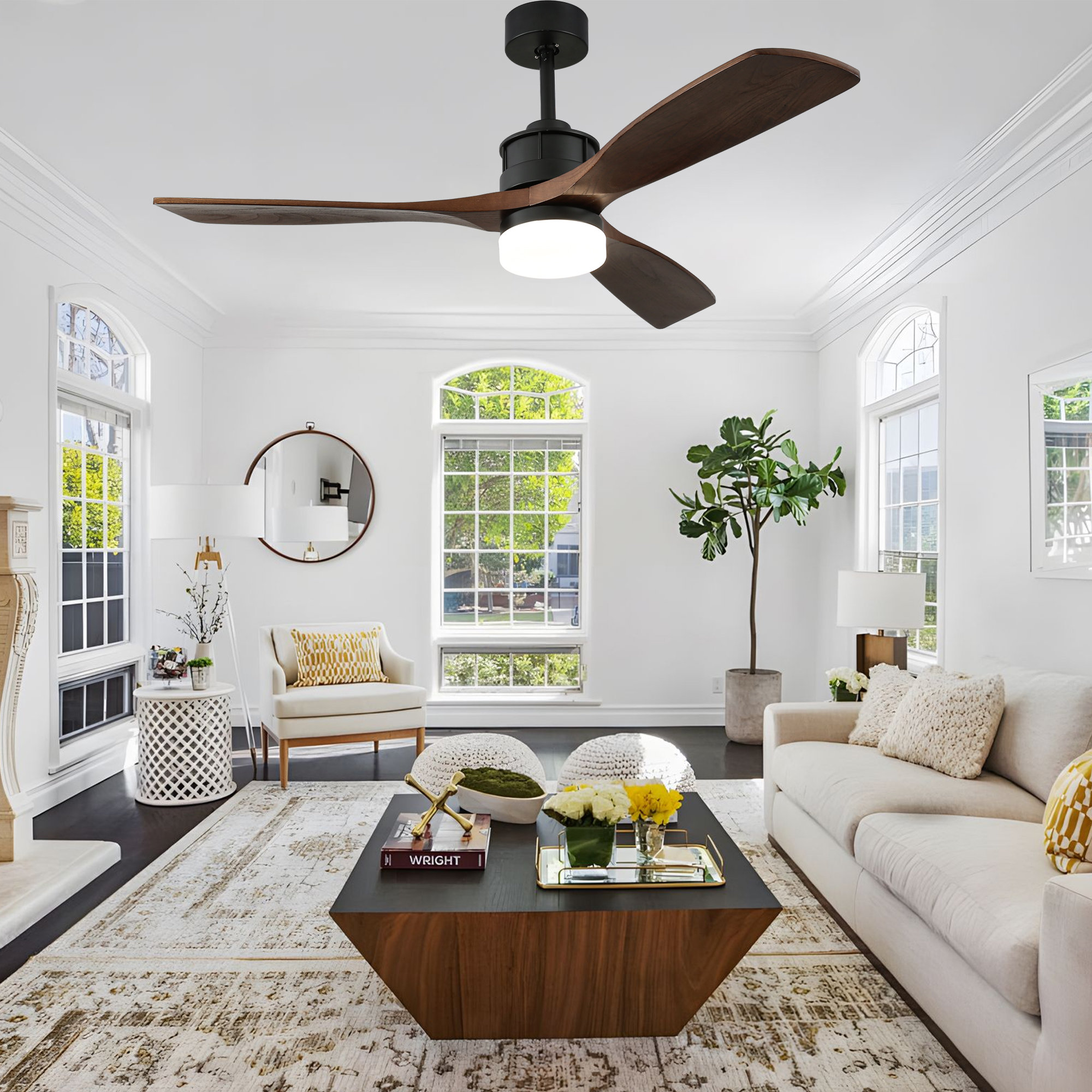 Wrought Studio™ Bilon 52" Classic Wood Ceiling Fan with LED Light Kit ...