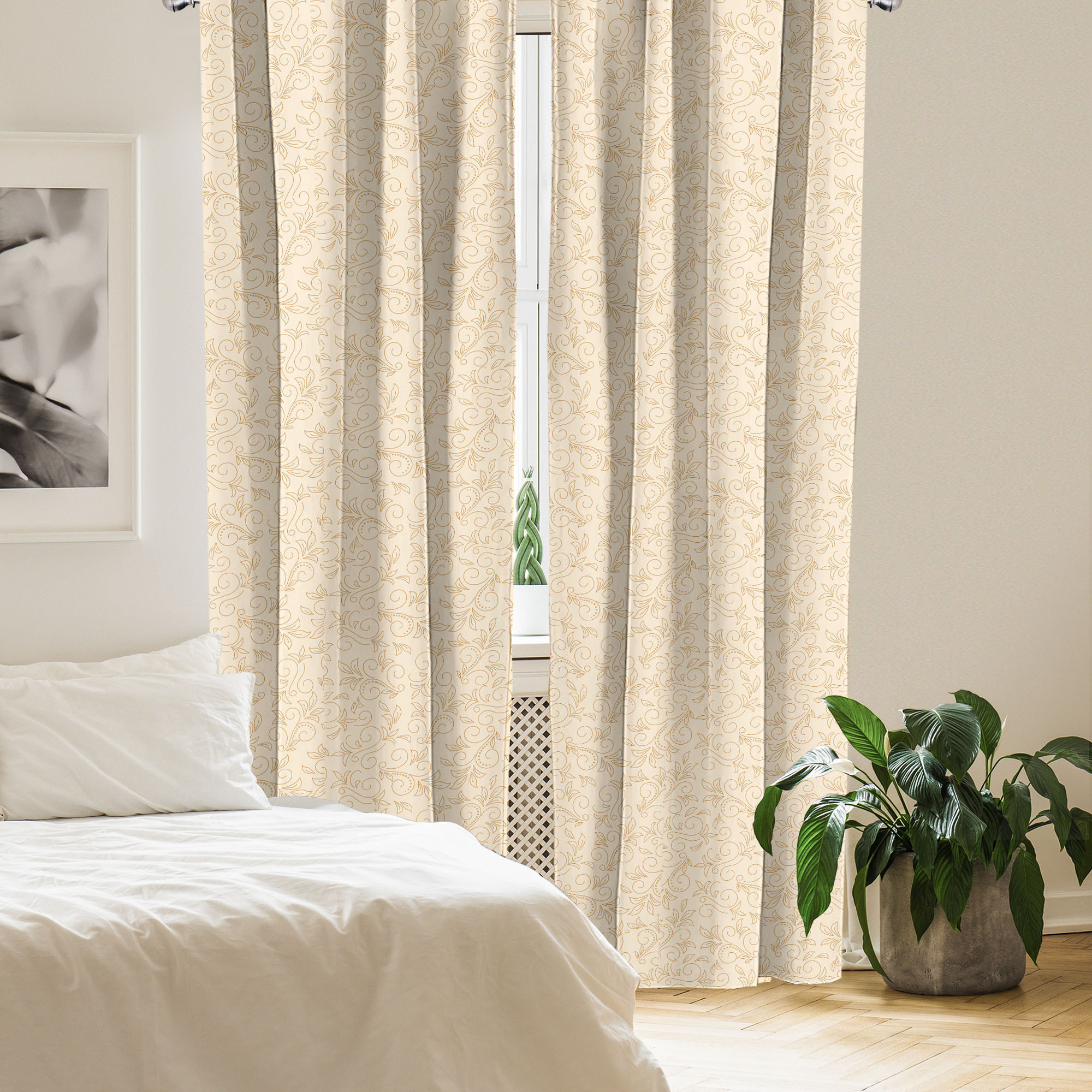 Red Barrel Studio® Beige 4-Panel Curtains, Abstract Floral Pattern ...