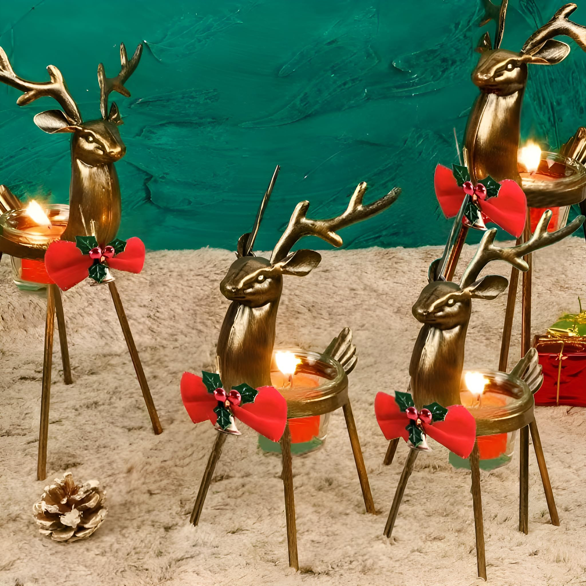 The Holiday Aisle® 4 Pack Metal Reindeer Tea Light Candle Holders ...
