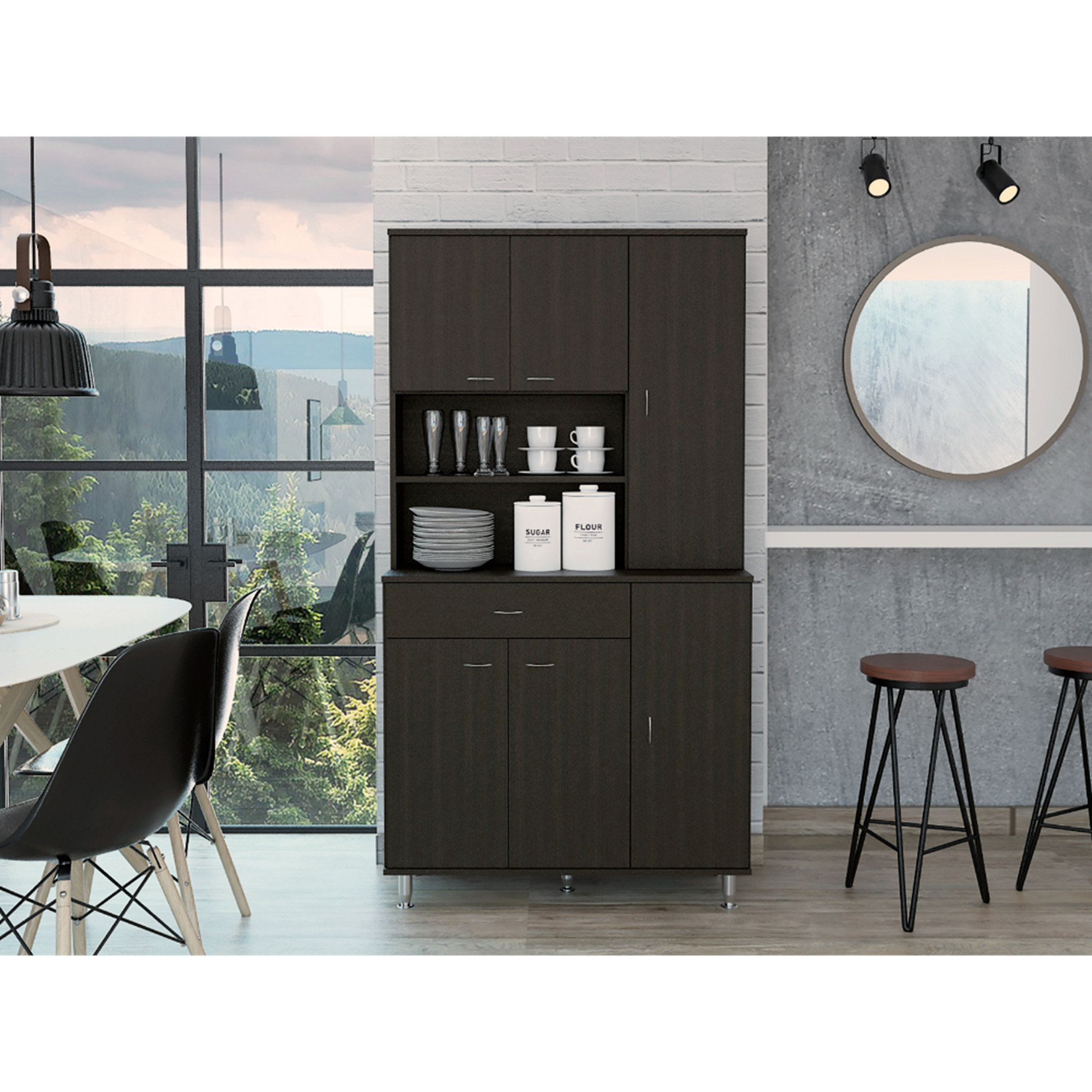 Ebern Designs Della 90 Kitchen Pantry, One Drawer, Multiple Cabinets ...