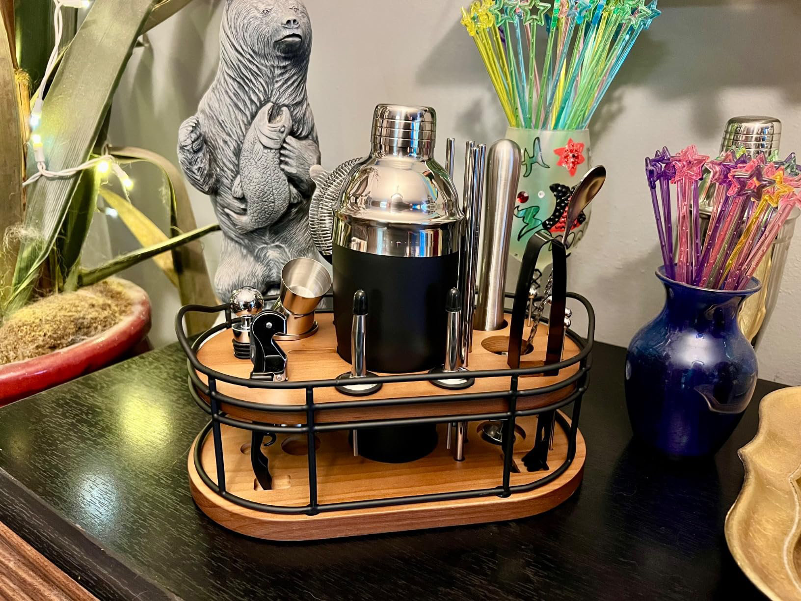 MODVAT 22-Piece Mixology Organizer Bartender Set with Wooden Stand ...