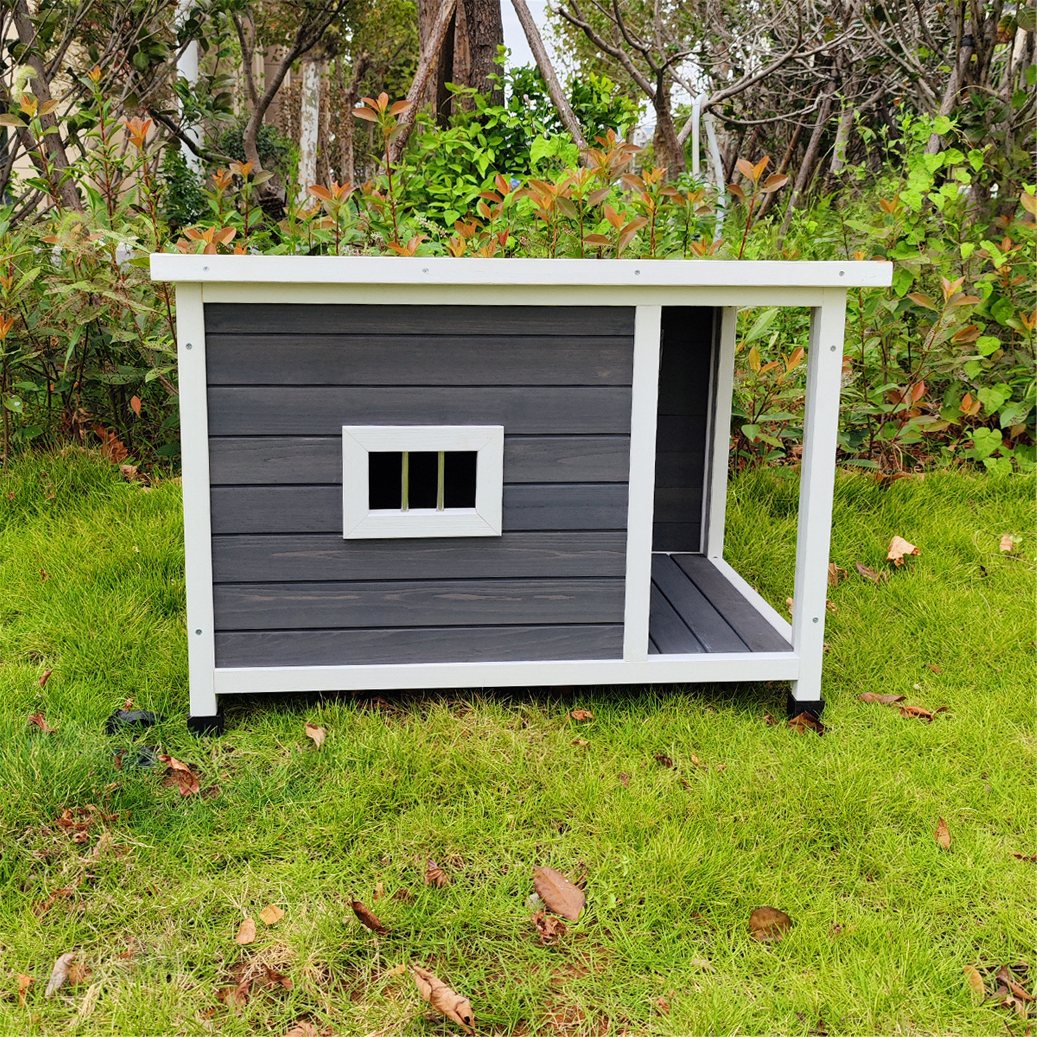 Ophelia & Co. Outdoor Waterproof Wooden Dog Kennel with Porch, Open-up ...
