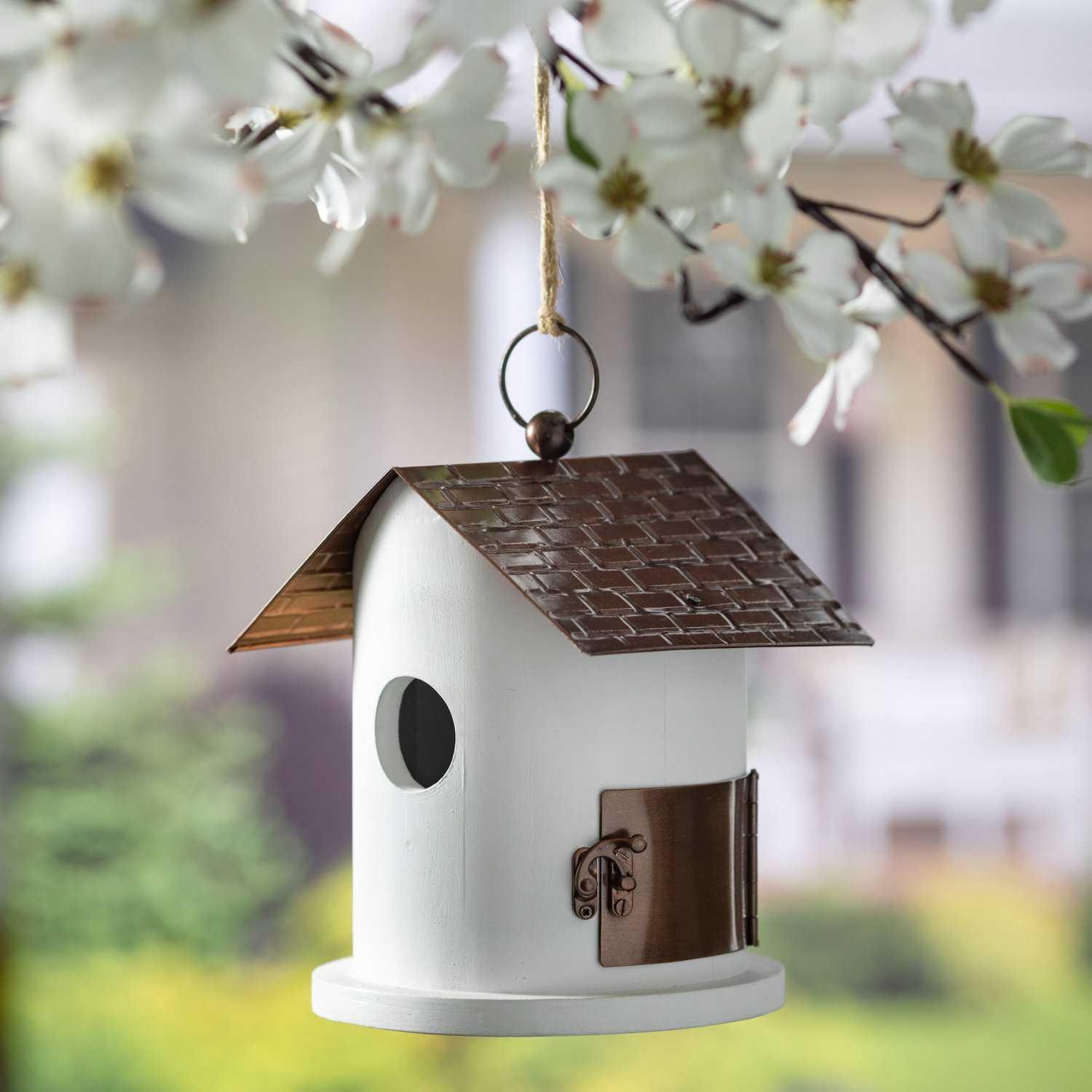 August Grove Wooden/Iron Hanging Bird House With Slanted Top - Wayfair ...