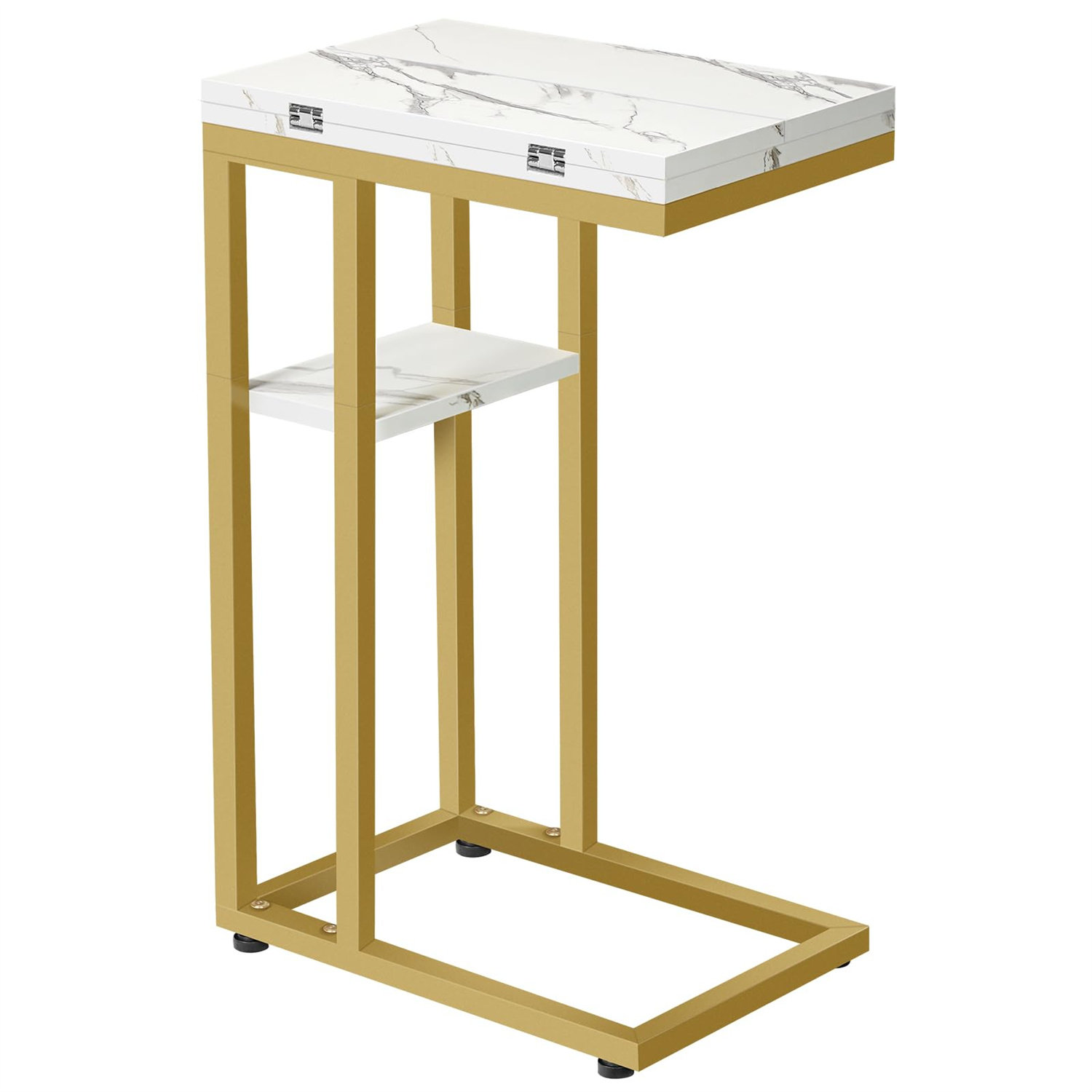 Everly Quinn Foldable End Table, Gold C-Shaped Side Table with Storage ...