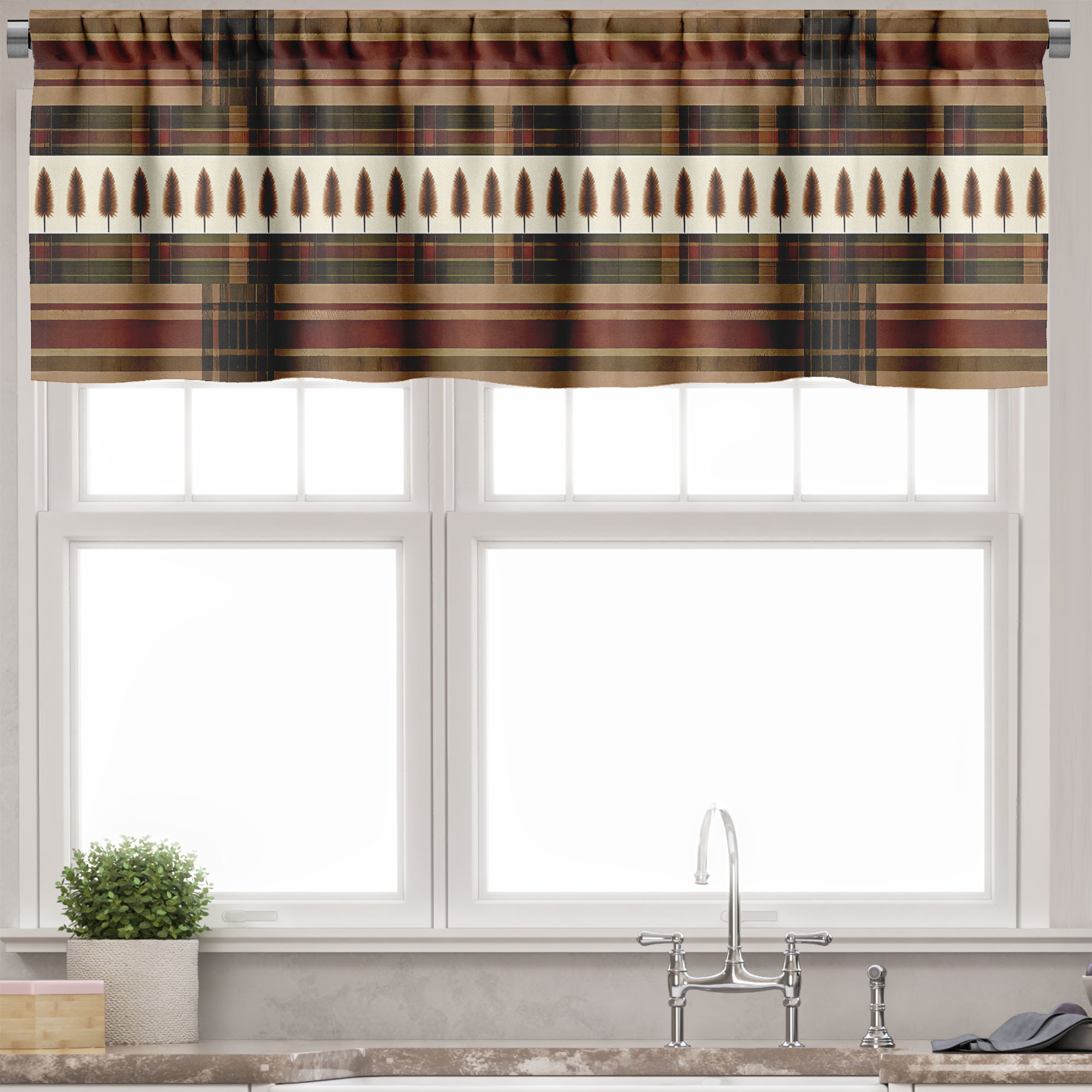 East Urban Home Tartan Valance Pack of 2 Woodland Aura Stripes Plaid ...