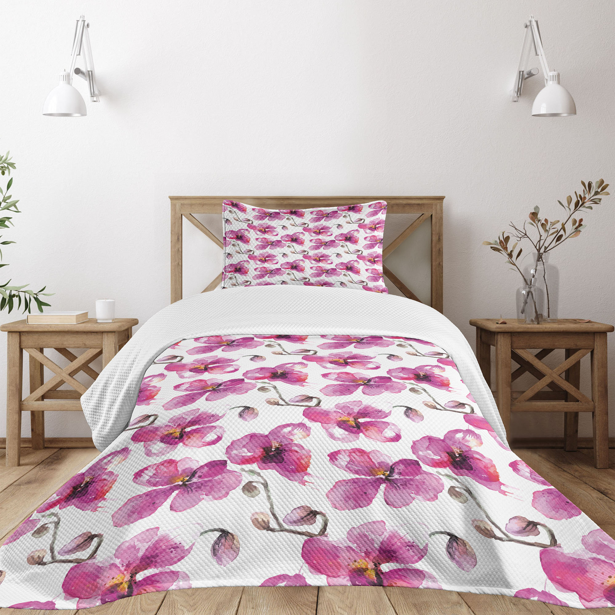 Ambesonne Ambensonne Watercolor Bedspread Orchids Feng Shui Pale Orange ...