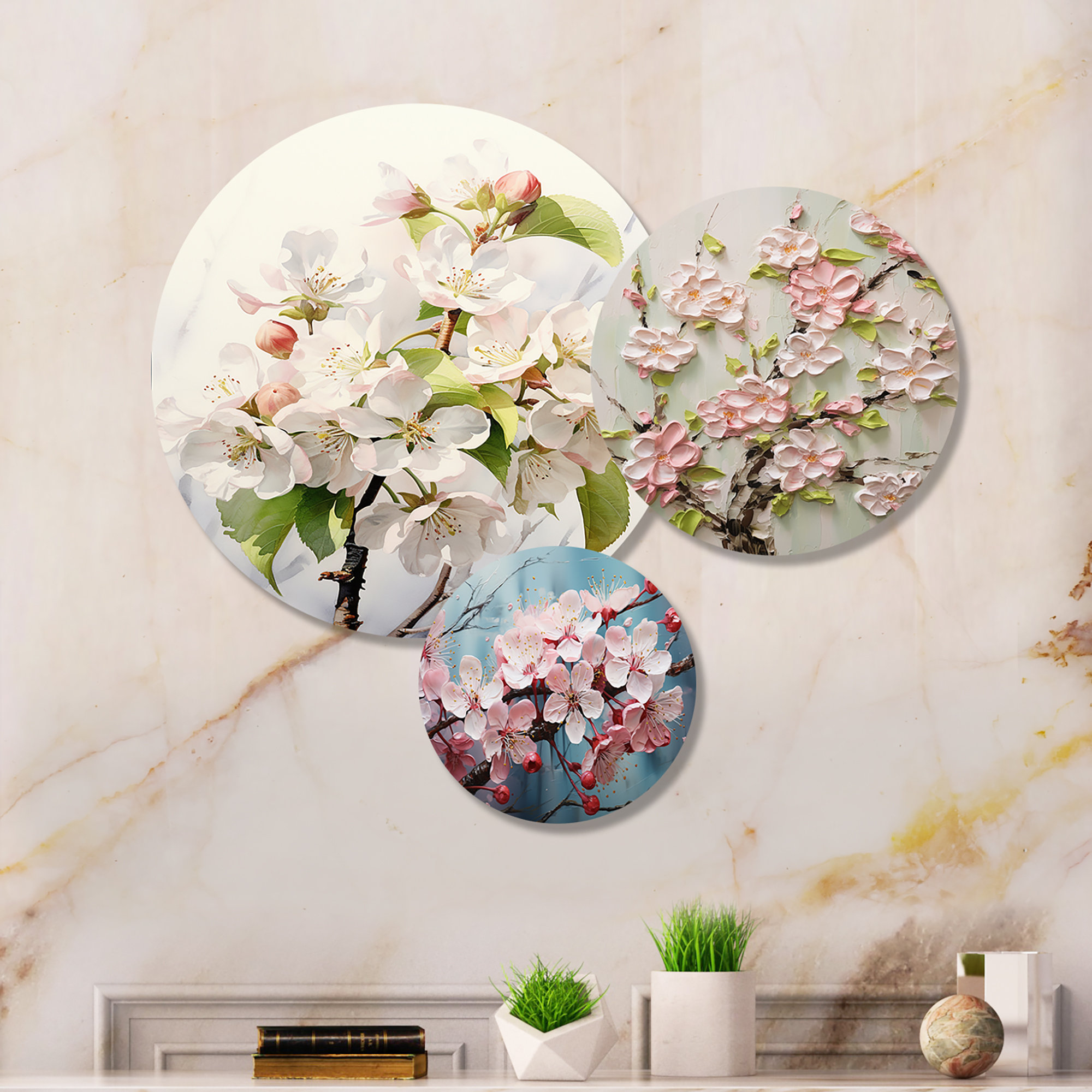 East Urban Home Apple Blossom Impasto I - Floral Metal Wall Art ...