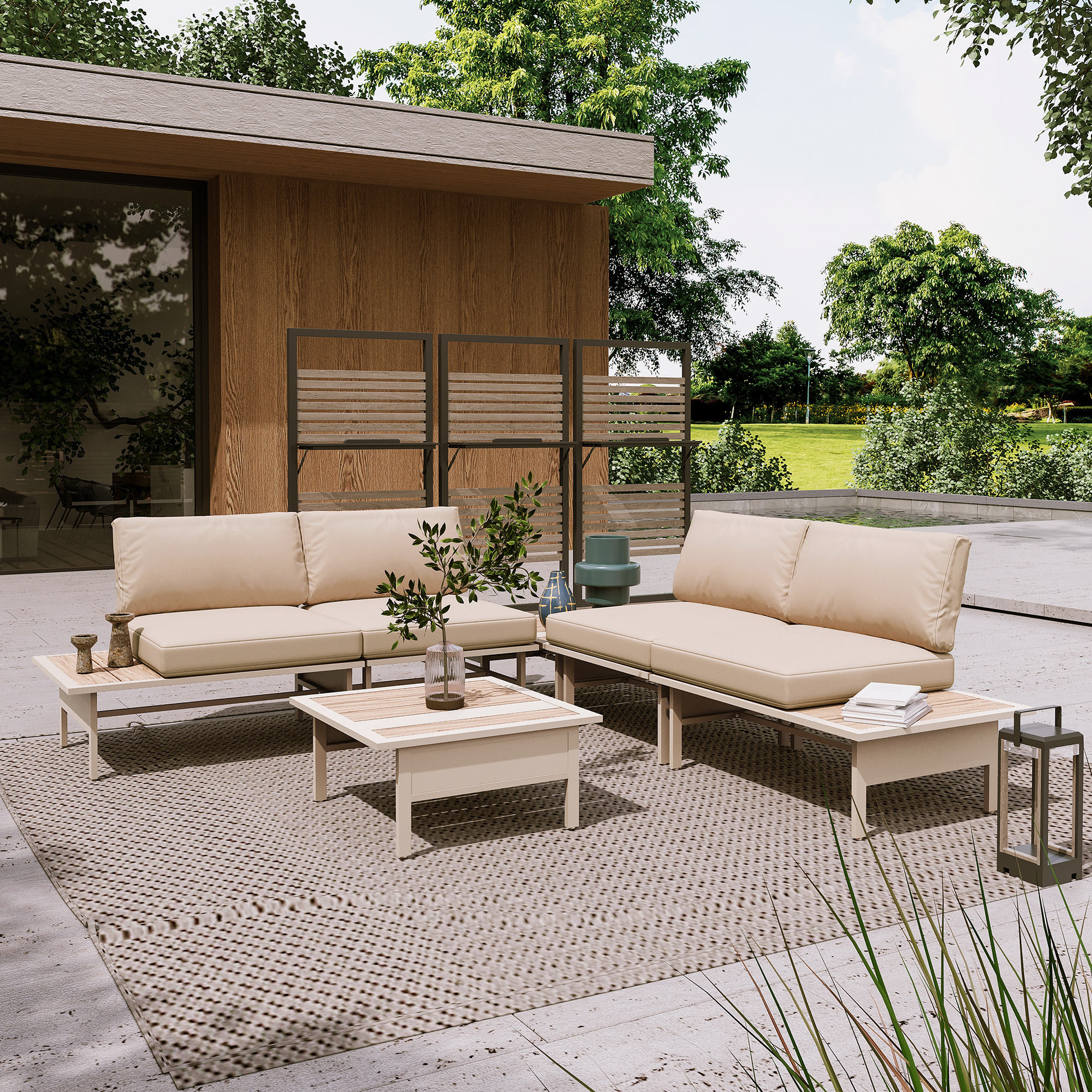 Ebern Designs 6 Pieces Outdoor Metal Frame Patio Furniture Set | Wayfair