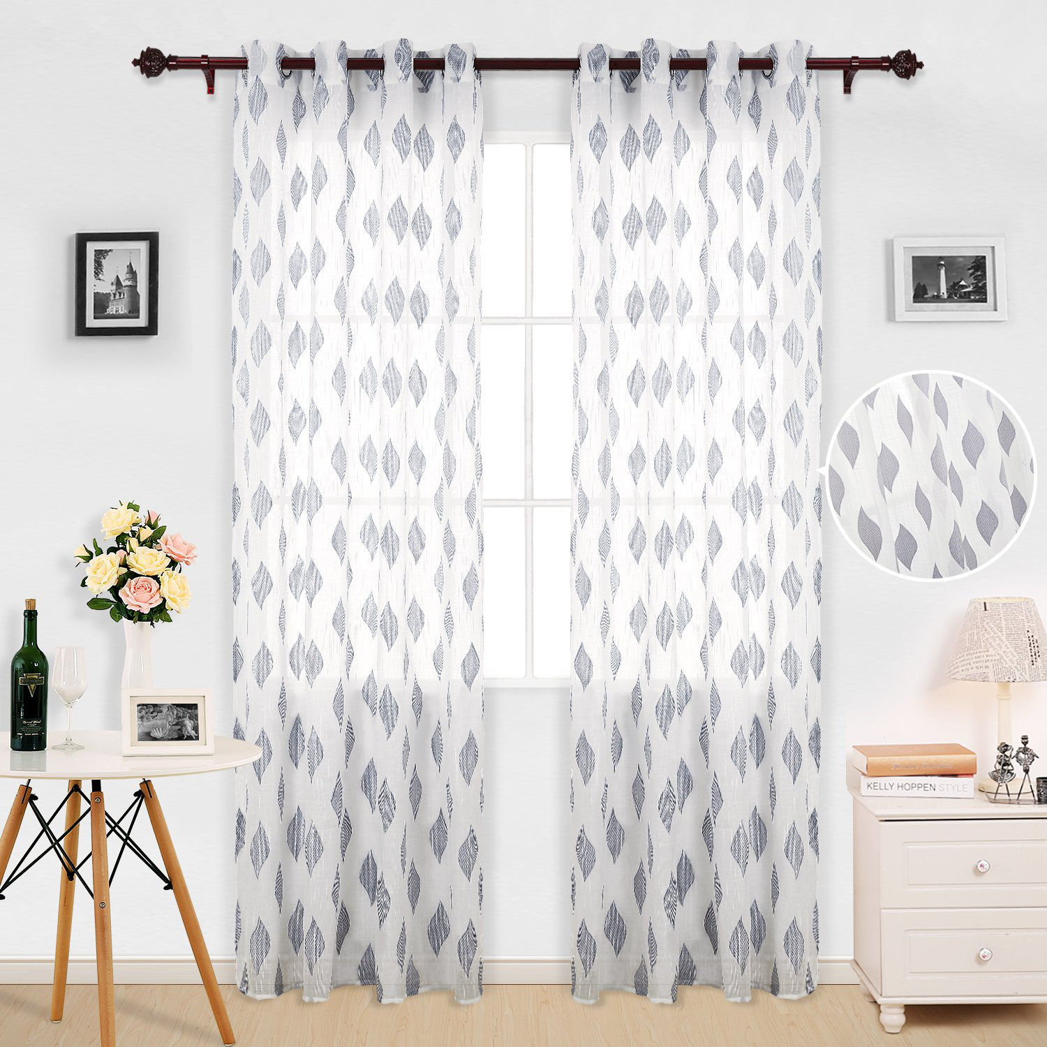 Winston Porter Djacquard Kitchen Sheer Draperies Rhombic Embroidered ...