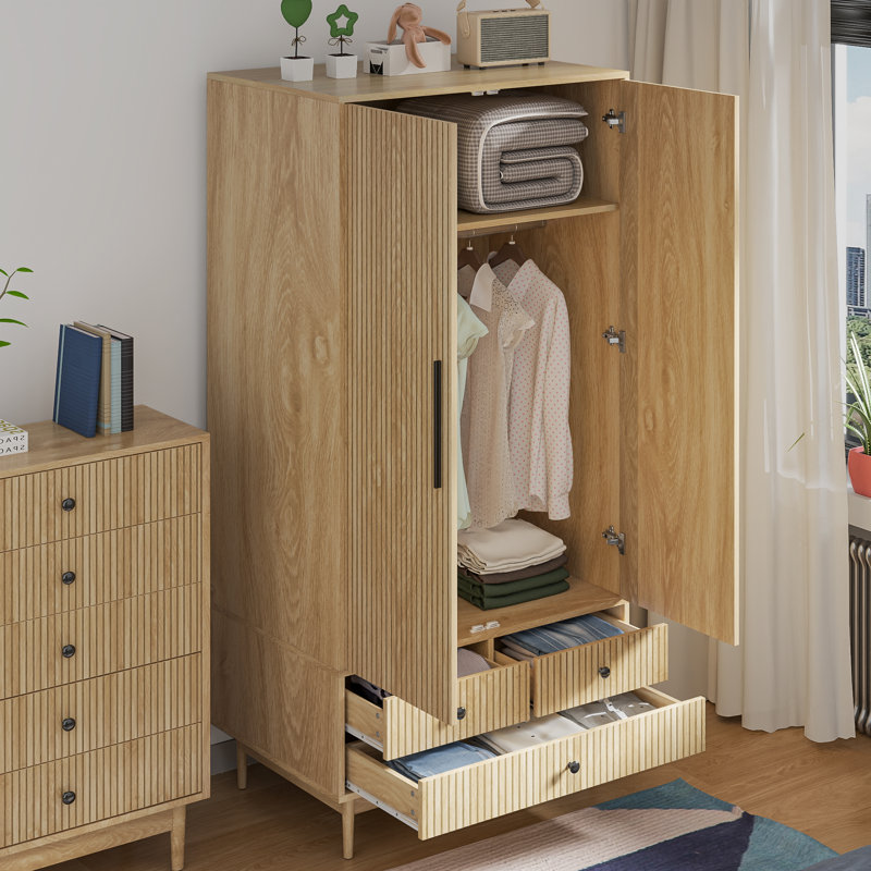 Mercer41 Ahmire 64.96" Tall Armoire Wardrobe Closet with Doors ...