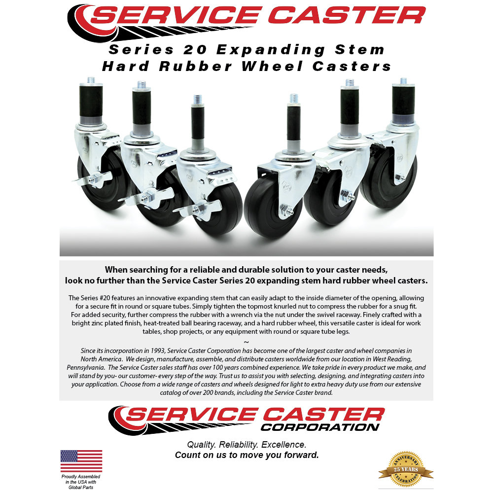 Service Caster Hard Rubber Wheel Swivel 7/Expanding Stem Caster Set ...