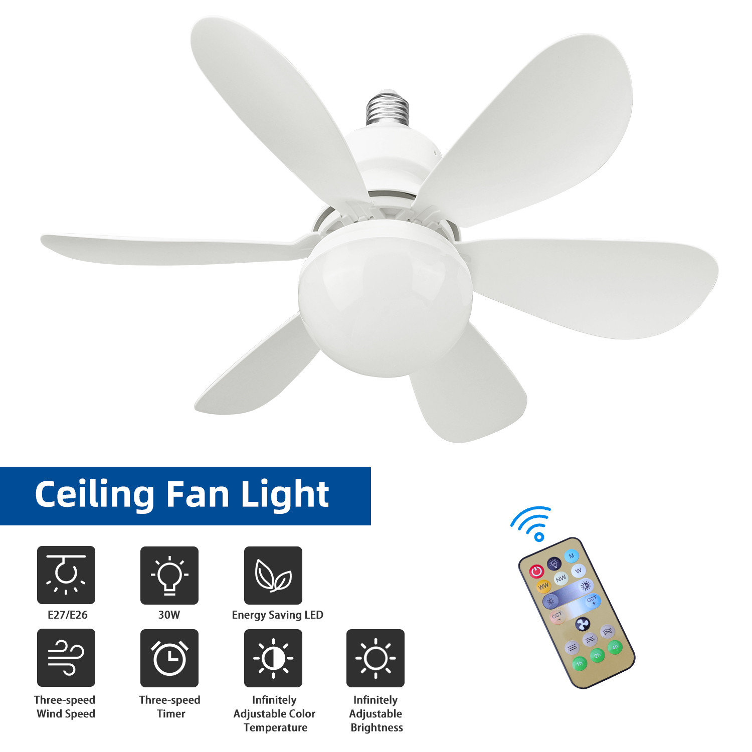 Biyori Ceiling Fan with Light 3-Speed Brushless Motor Remote Control ...