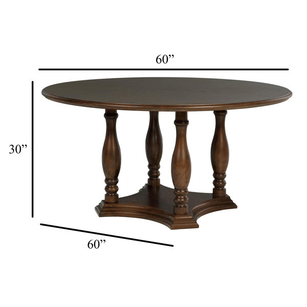 Benjara Monta Round Dining Table, Turned Legs And Shelf, Brown Wood 60 ...