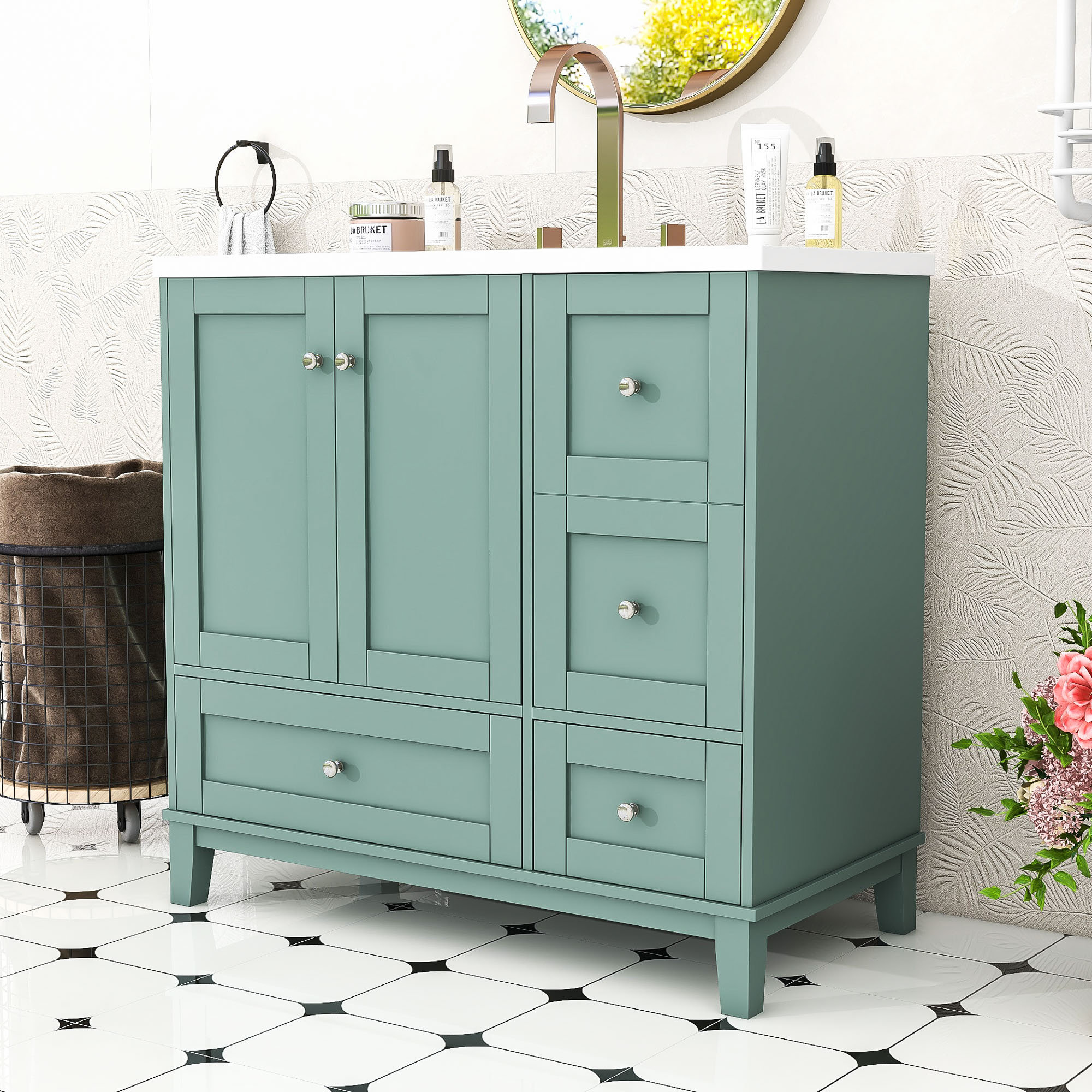 Winston Porter 36" Bathroom Vanity with Undermount Sink, USB Ports ...