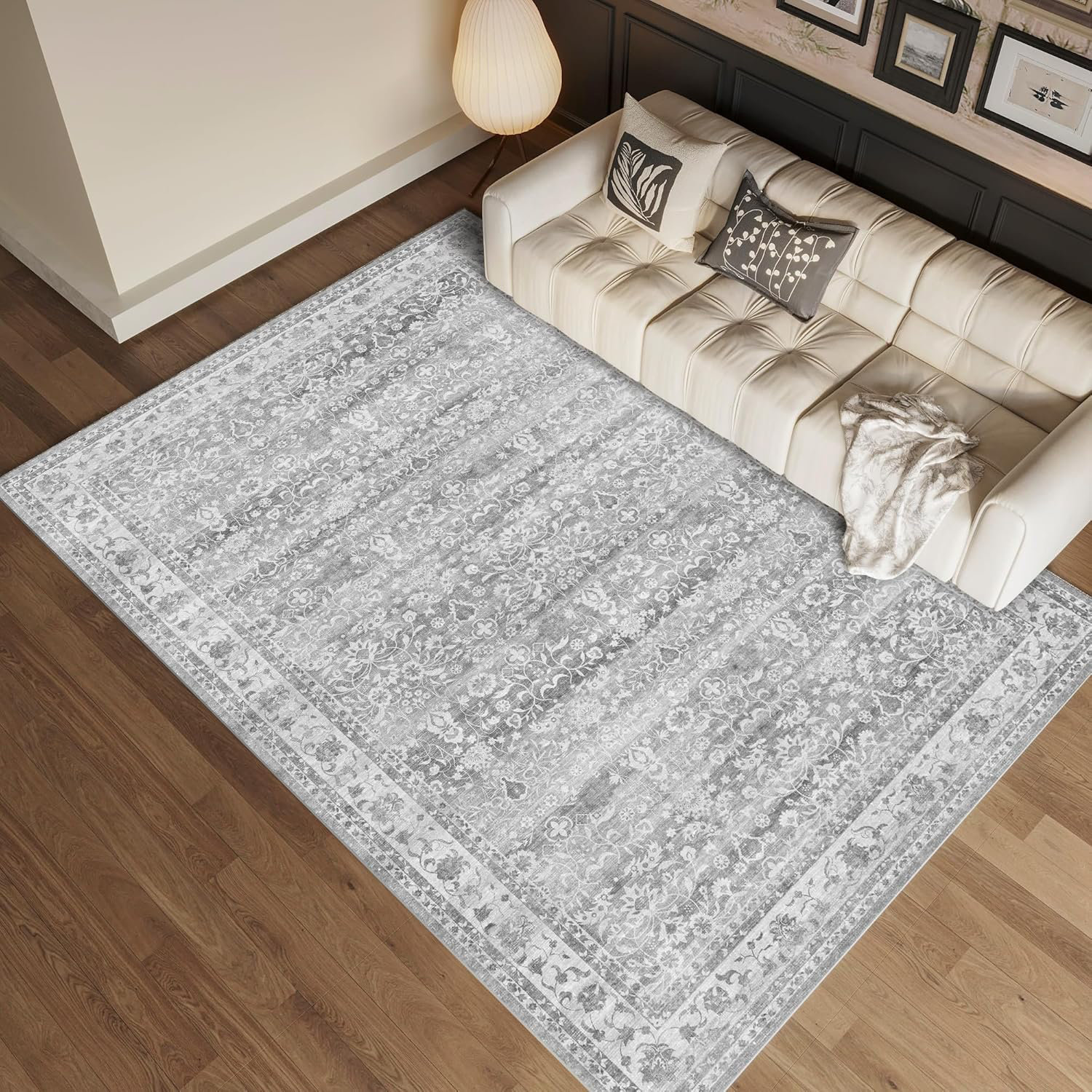 Avsar Rugs For Living Room, Low Pile Soft 8X10 Area Rugs, Non Slip ...