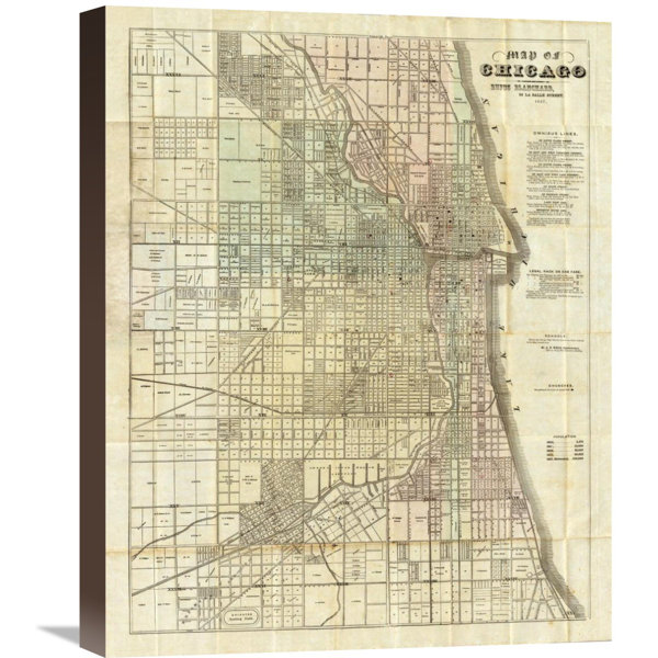 Global Gallery Map of Chicago, 1857 Graphic Art Print Print on Wrapped ...