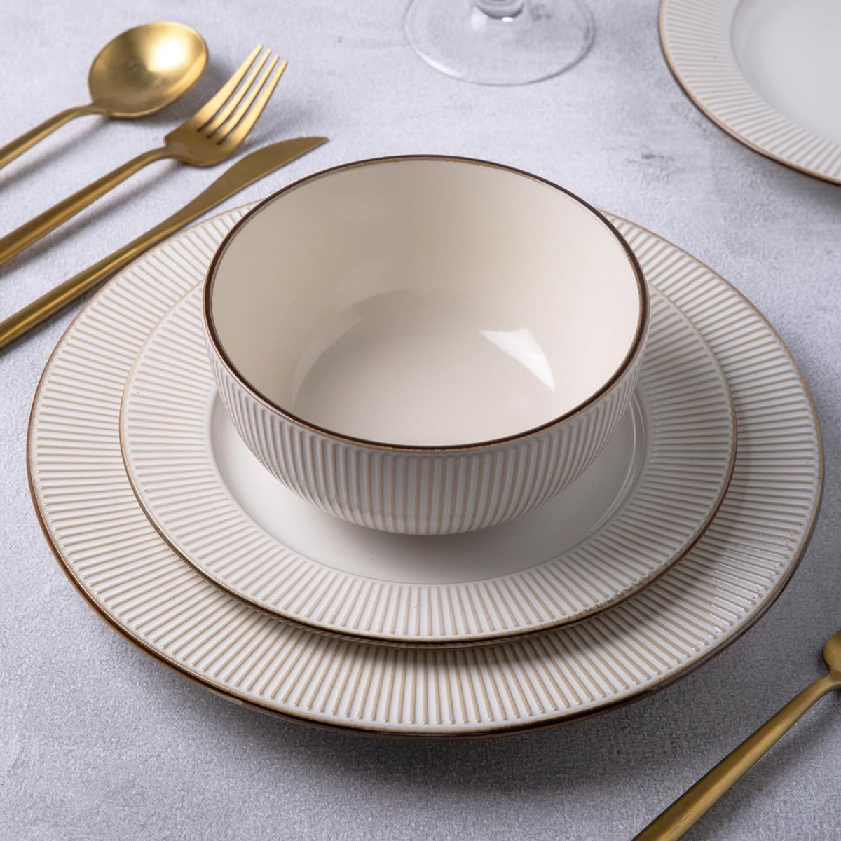 Hokku Designs 12-Piece Ceramic Dinnerware Set – Elegant Embossed ...