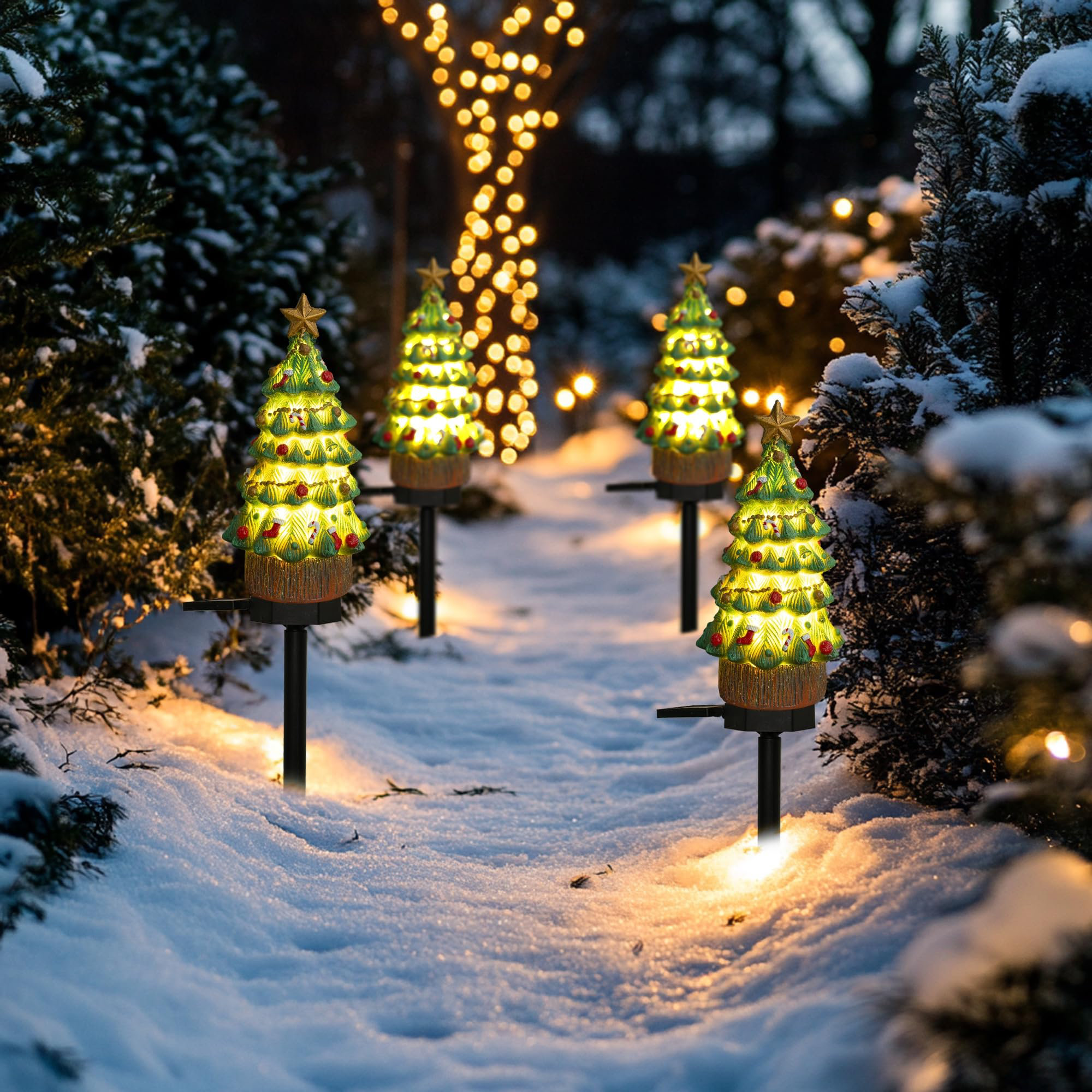 The Holiday Aisle® 2-Pack Solar Fairy Garden Christmas Tree Pathway ...