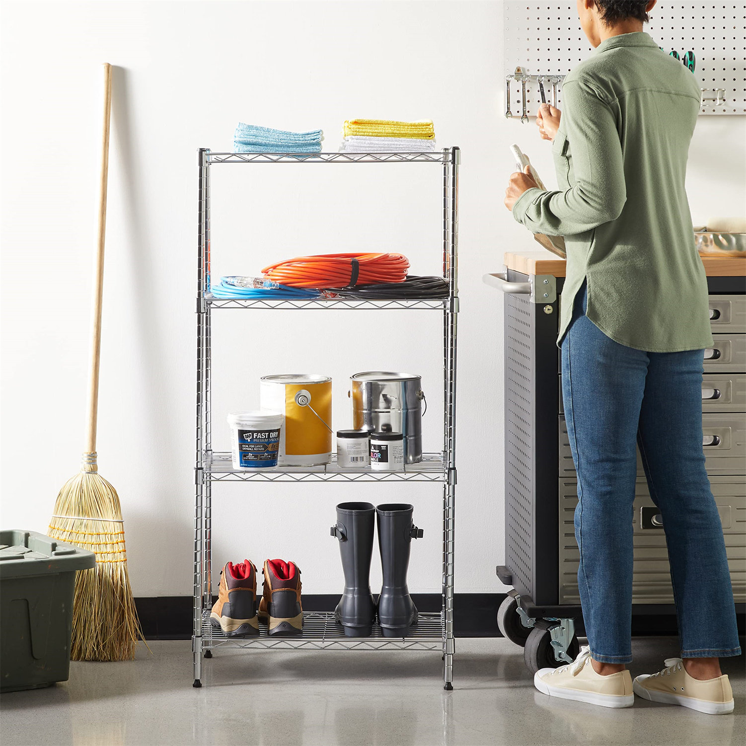 Rebrilliant Adjustable Heavy Duty 4-Shelf Wire Rack | Durable Steel ...