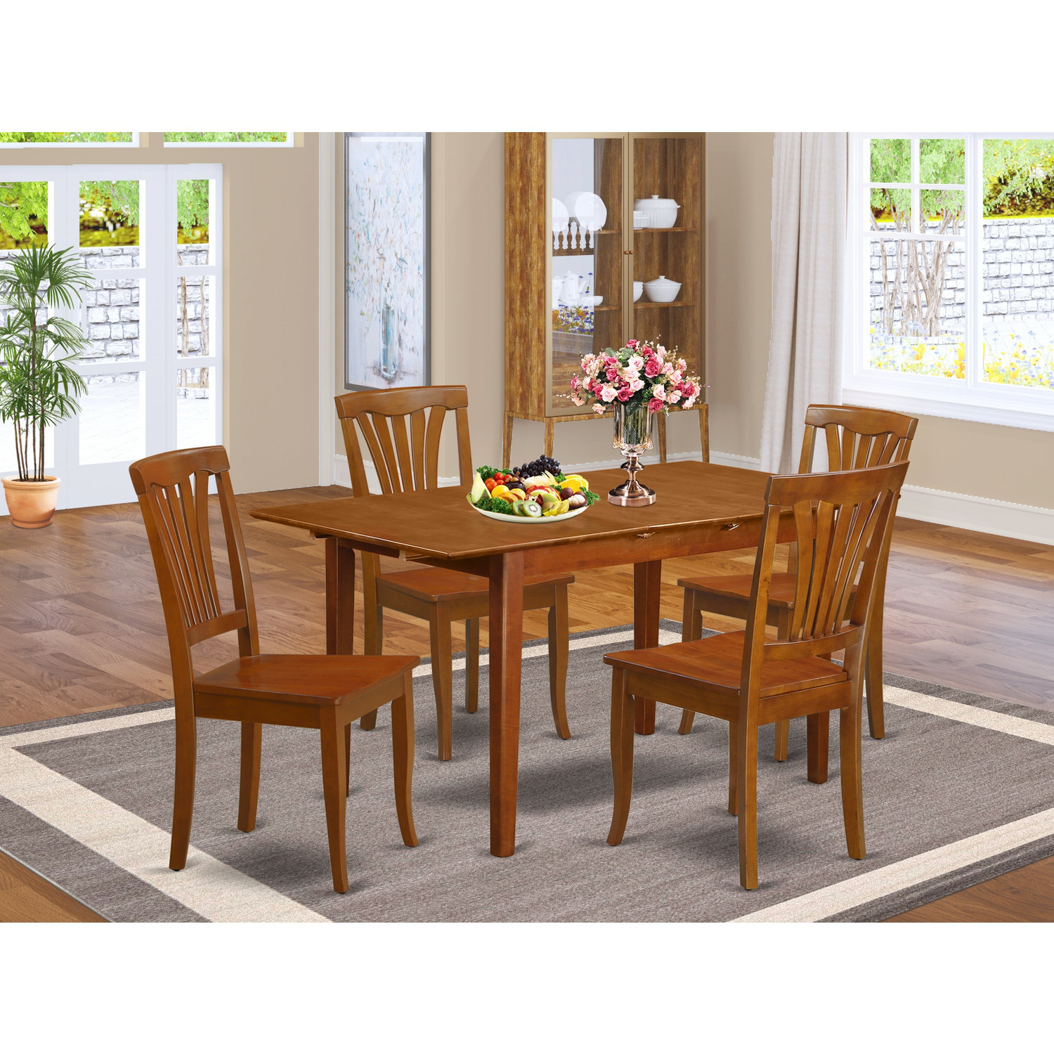 Red Barrel Studio® 5-Piece Saddle Brown Finish Solid Wood Top - Dining ...