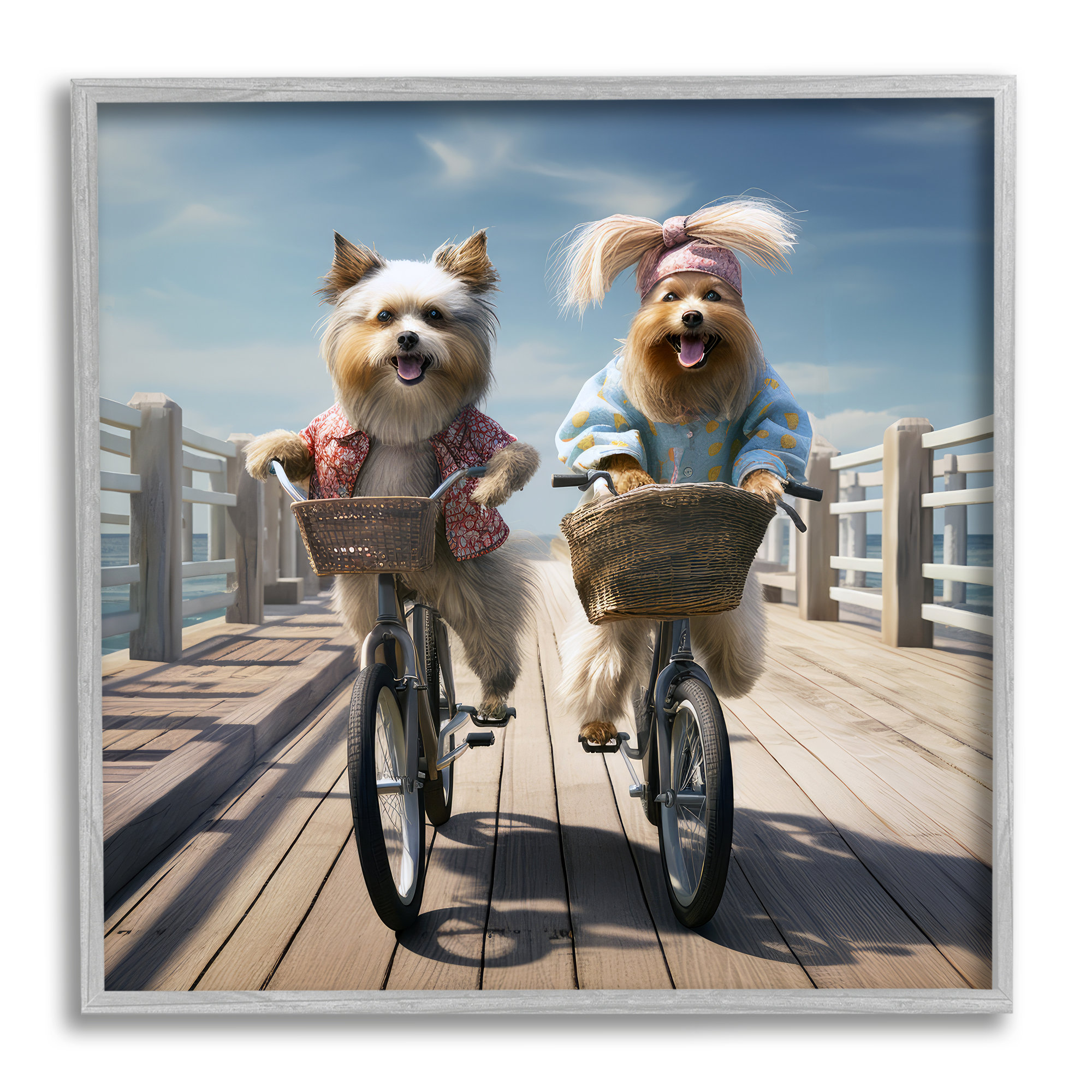 Stupell Industries Dogs on Bicycles on Pier by Ray Powers Single ...