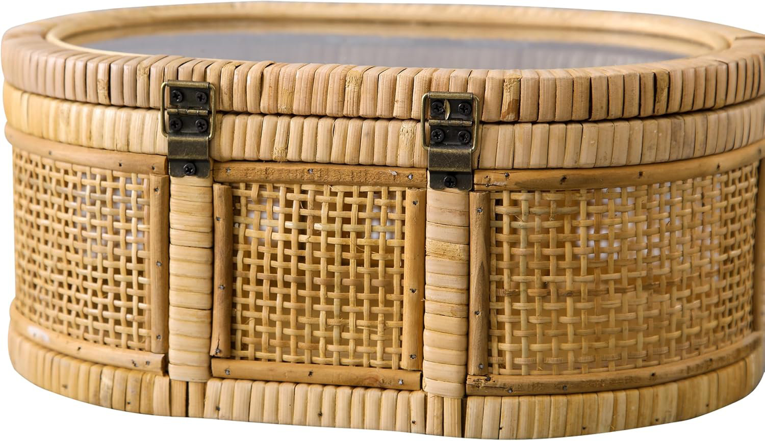 Bayou Breeze Oval Rattan Boxes With Glass Lid Set Of 2, Farmhouse ...