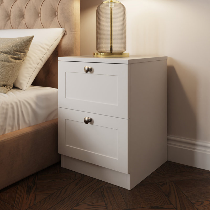 17 Stories Shabrie Shaker 2 Drawer Bedside Table Nightstand Matt White ...