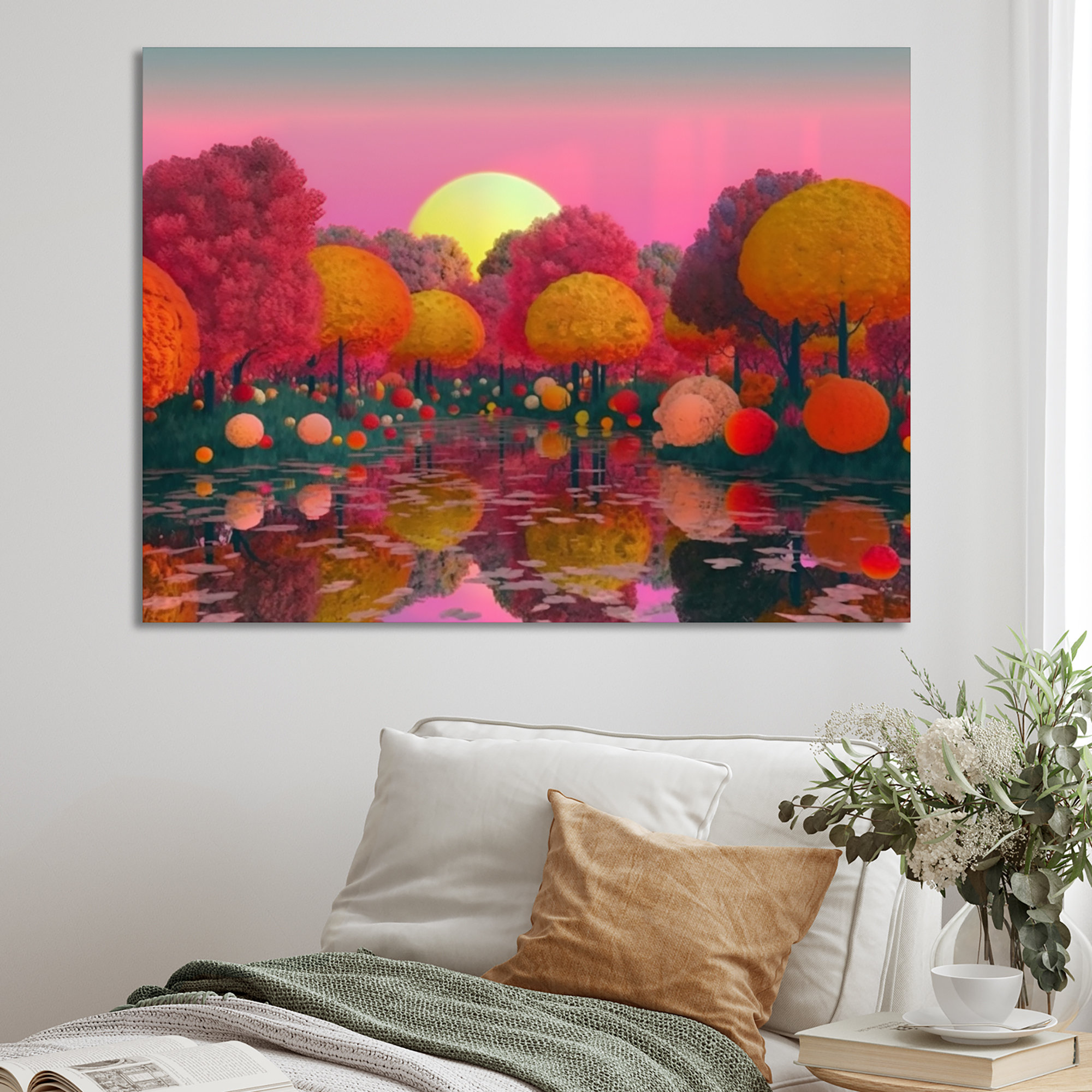 Millwood Pines Mysterious Asian Autumn Forest Full Moon I On Canvas ...