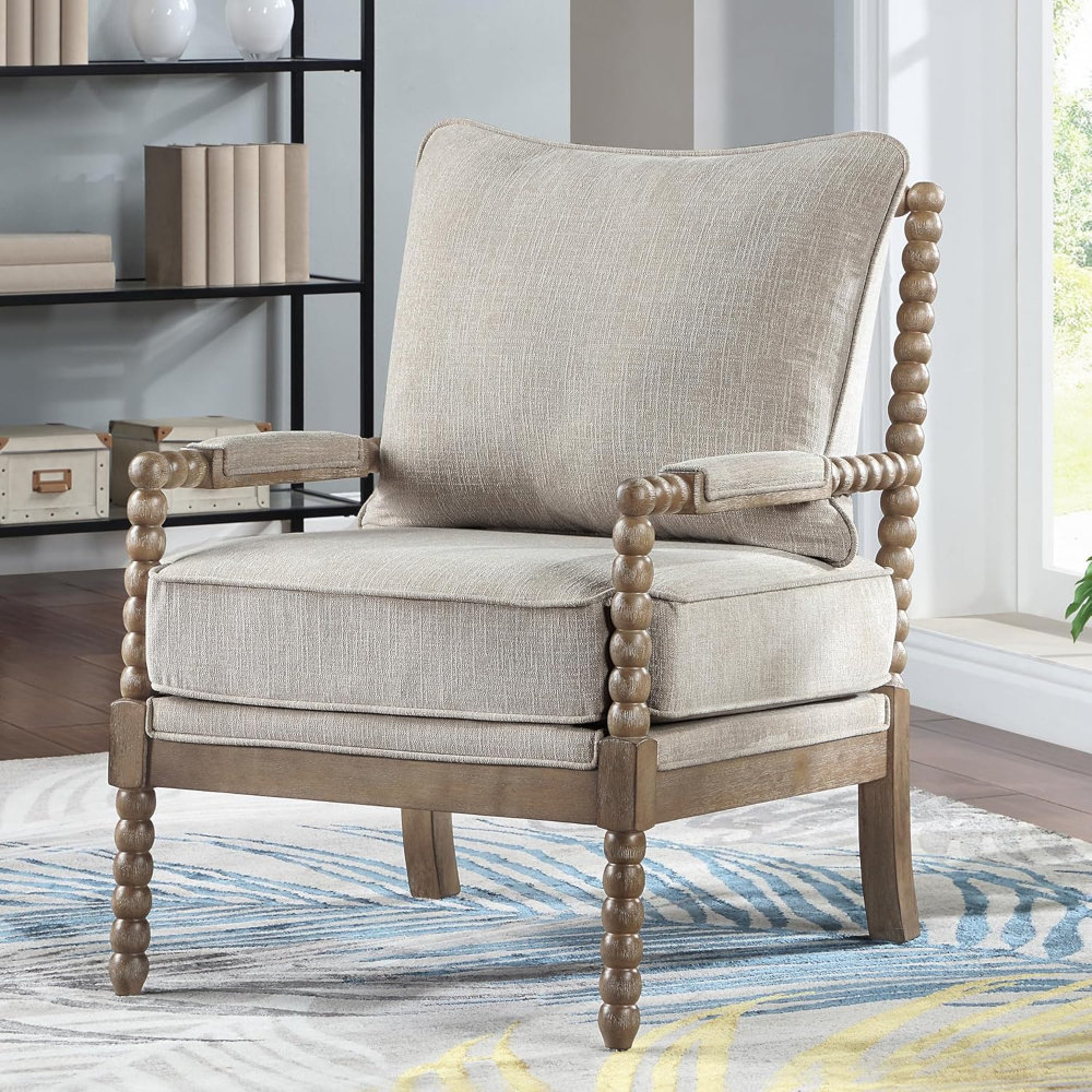 Bungalow Rose Linen Fabric Spindle Accent Chair With Wood Frame ...