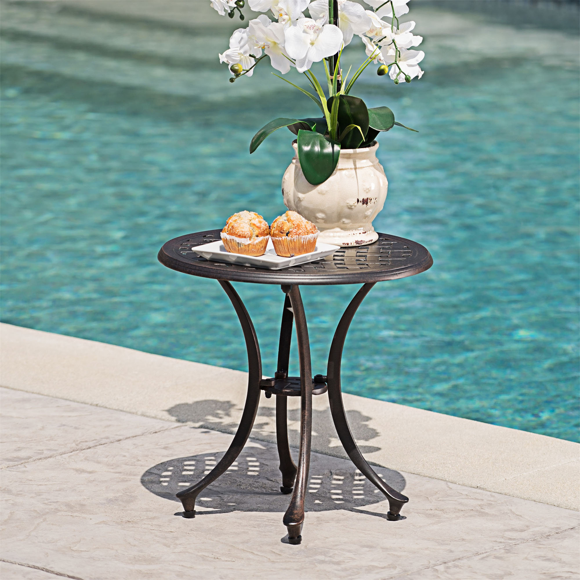 Charlton Home® Patio Side Table Outdoor Round End Table | Wayfair