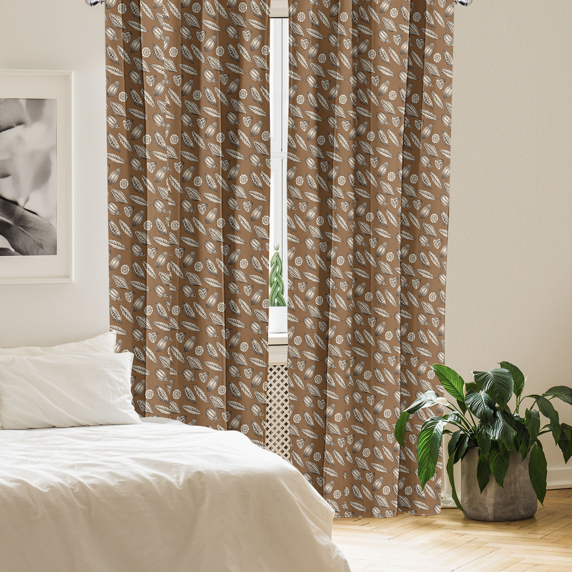 East Urban Home Earth Tones 4-Panel Curtains, Cocoa Beans Leaves Brown ...