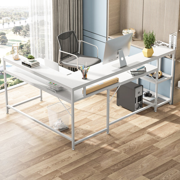 17 Stories Vischer L-Shaped Metal Base Computer Desk & Reviews ...
