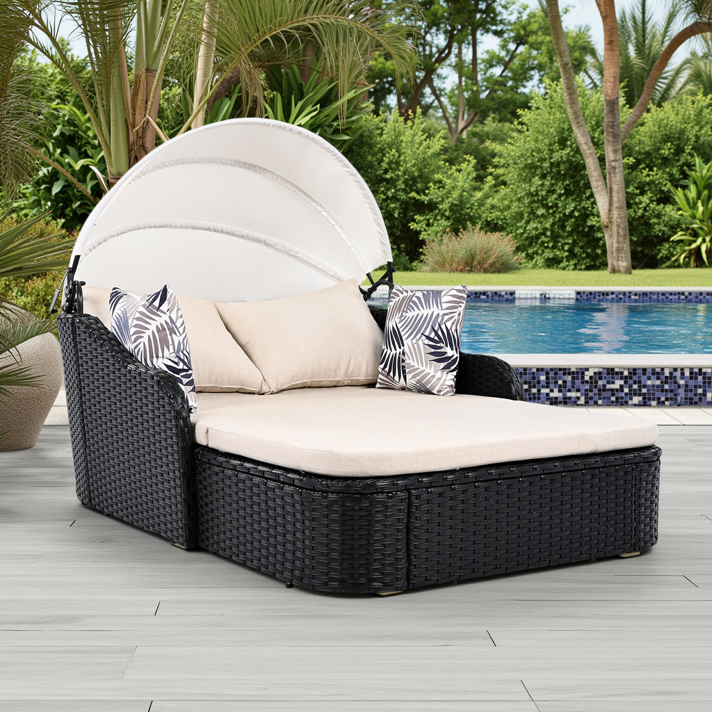 Lark Manor Patio Lounge Chair,Double Lounge, PE Rattan Daybed ...