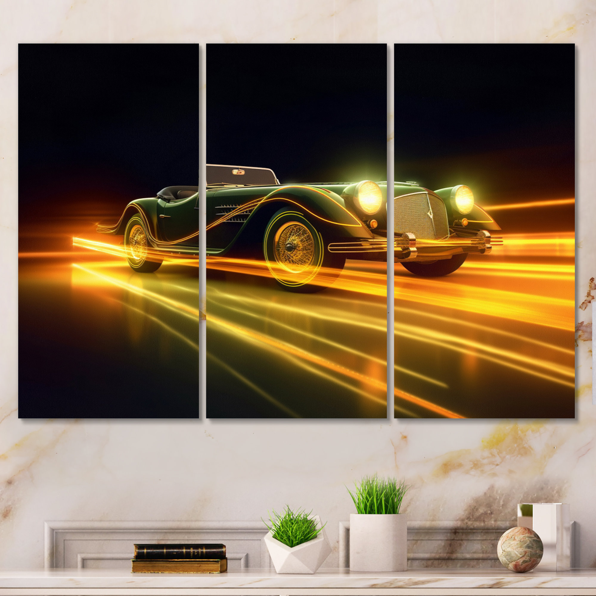 Ebern Designs Yellow Neon Classic Car - Neon Car Wall Decor Set ...