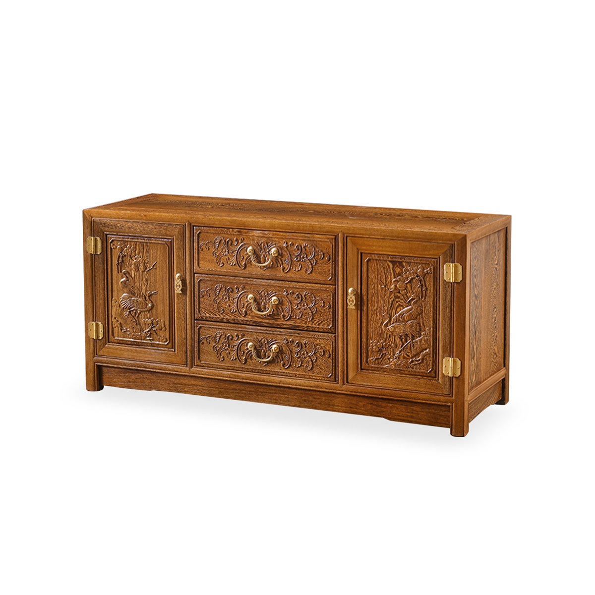Finesse Furni Mahogany Chicken Wings Carved Wood Flower Tv Cabinet ...