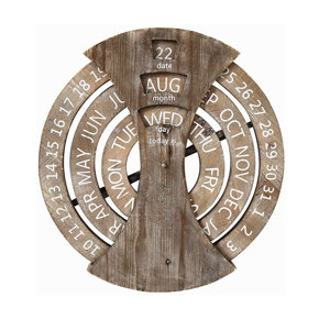 Gracie Oaks Wood Rustic Circular Wall Mounted Spin Perpetual Calendar ...