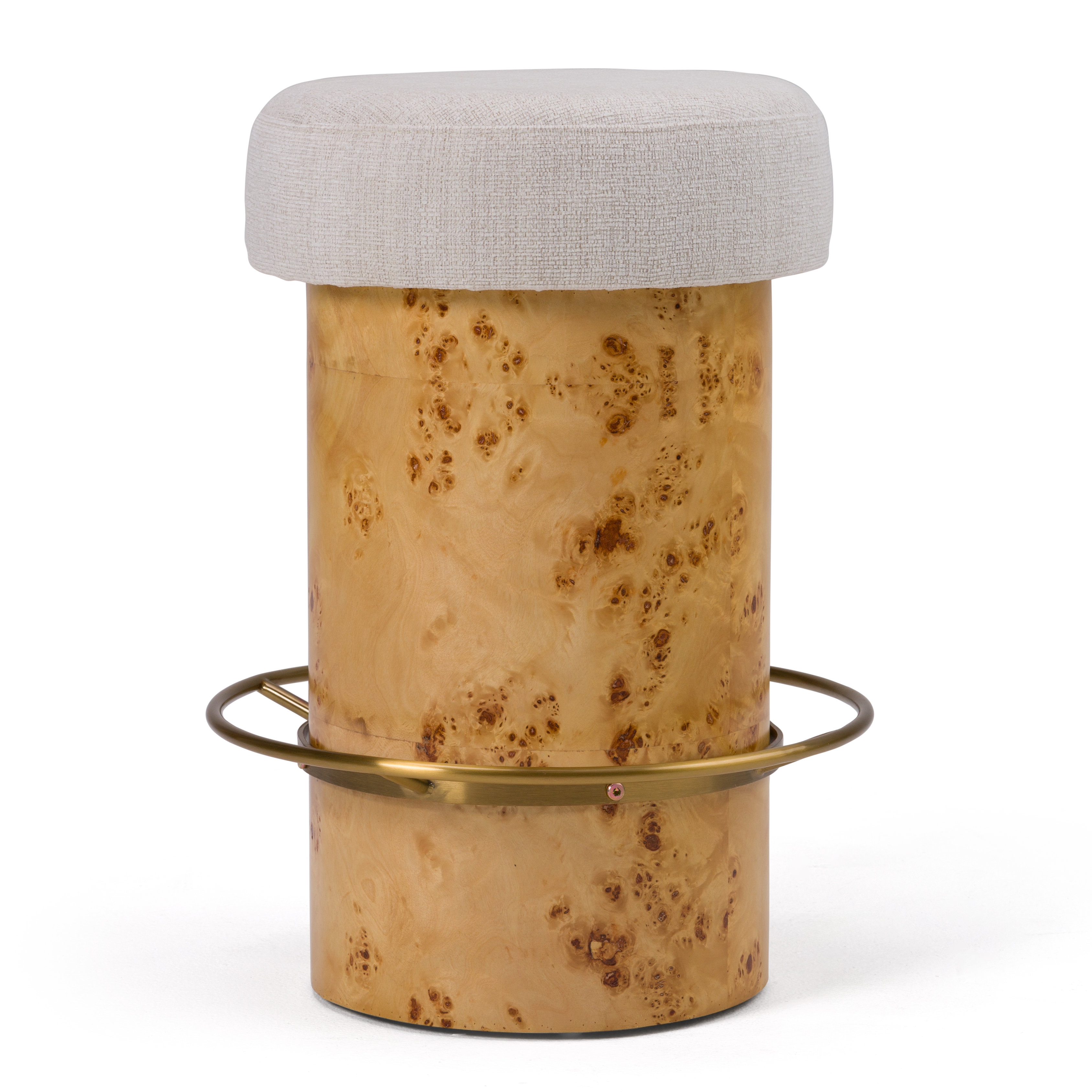 Ivy Bronx Saier - Cream Fabric + Burl Wood Counter Stool | Wayfair