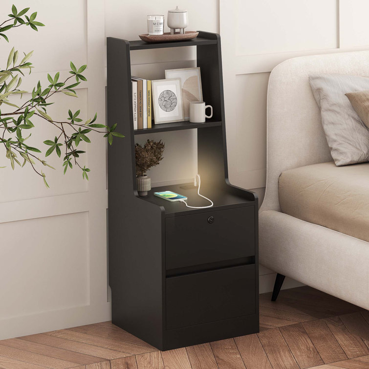 Ebern Designs Nightstand with lock and charging station,Storage ...