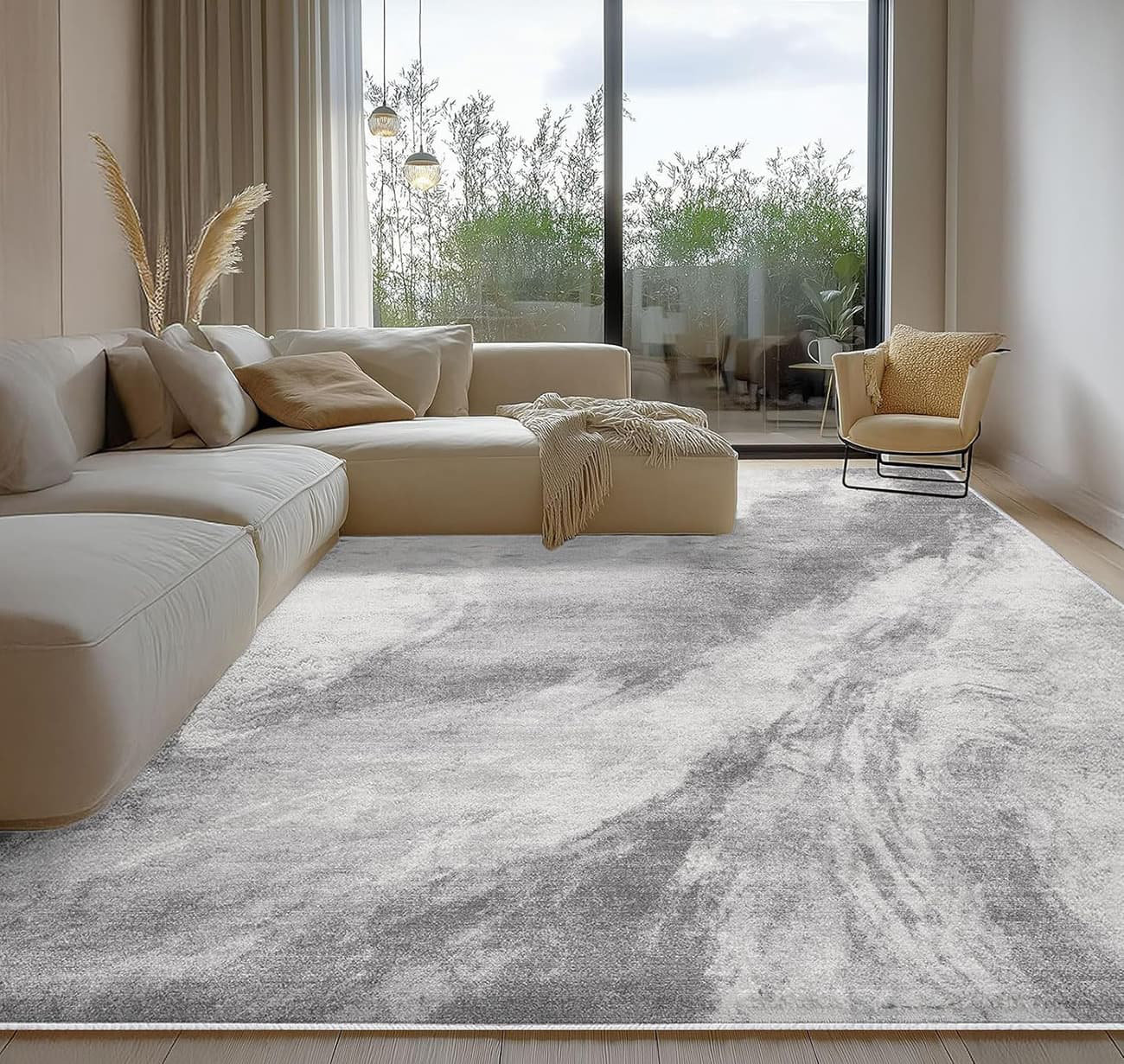 Orren Ellis Washable 6X9 ft Abstract Area Rug in Grey White, Perfect ...