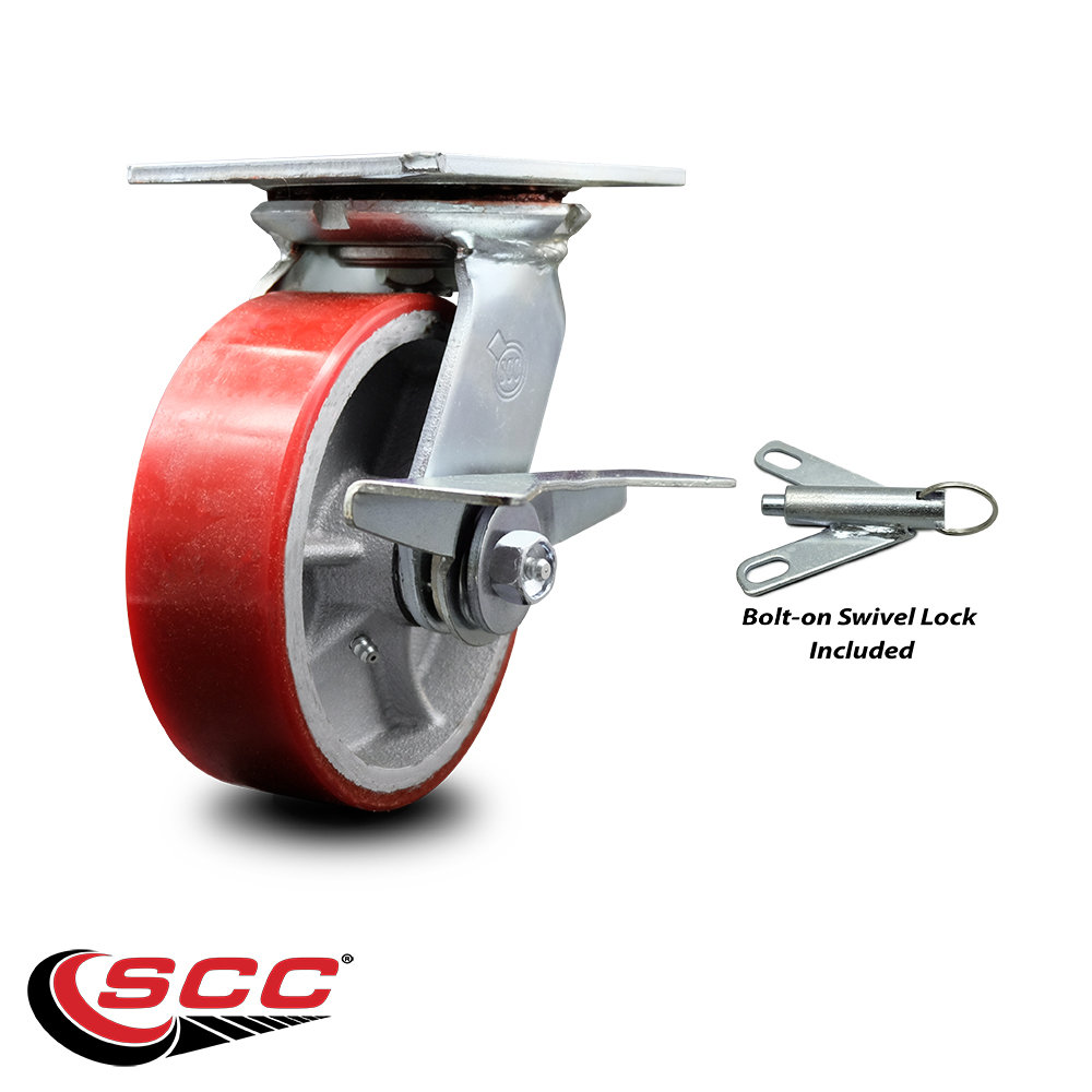 Service Caster Poly on Cast Iron with Ball Bearing and Brake/Swivel ...