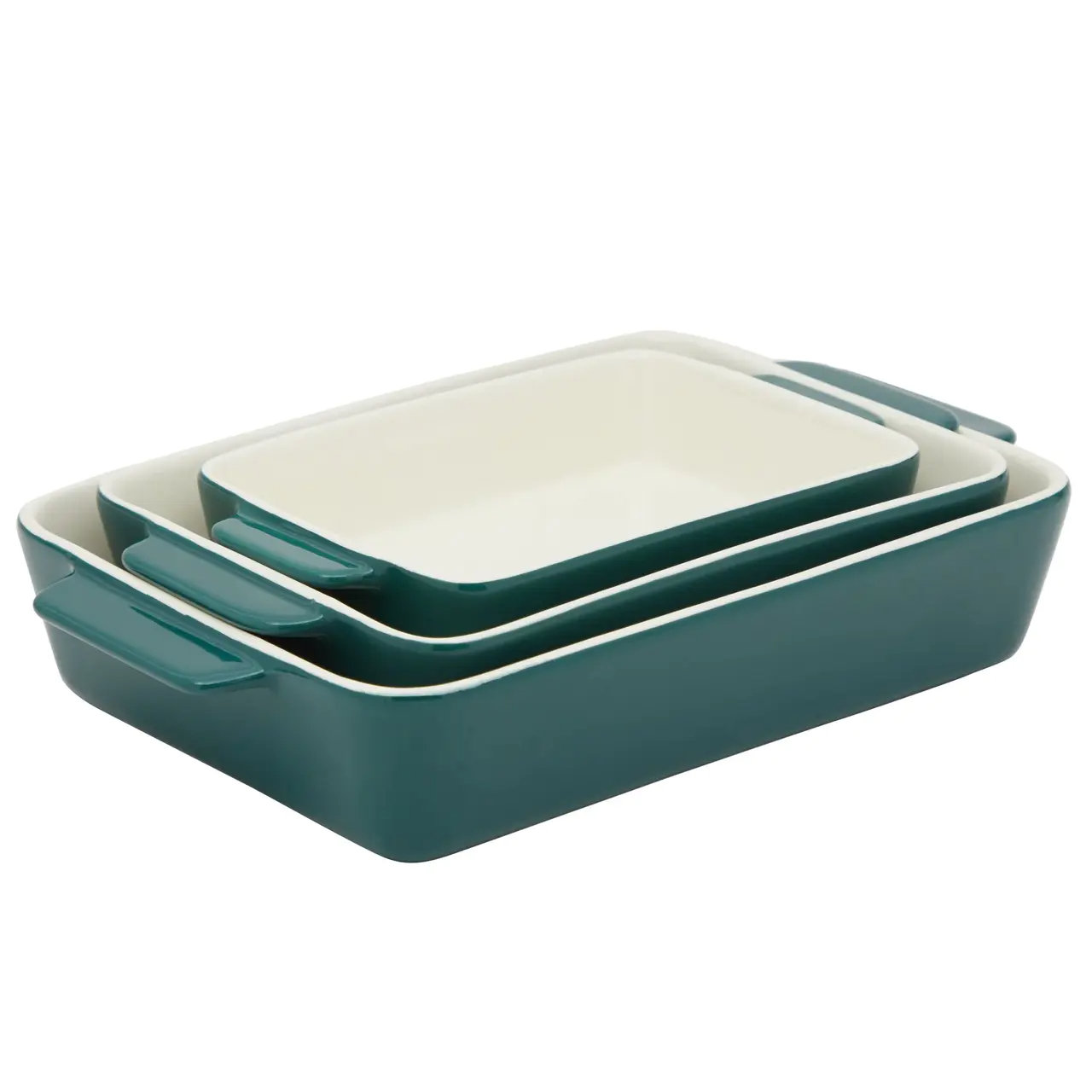 FETLOD 3 Piece Green Casserole Dishes For Oven Use, Baking, Rectangular ...